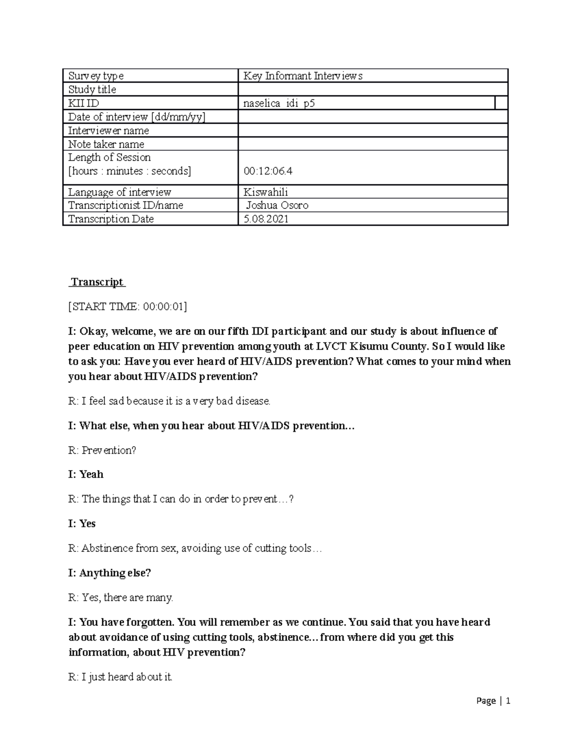 Naselica idi p5 - NOTE - Survey type Key Informant Interviews Study ...