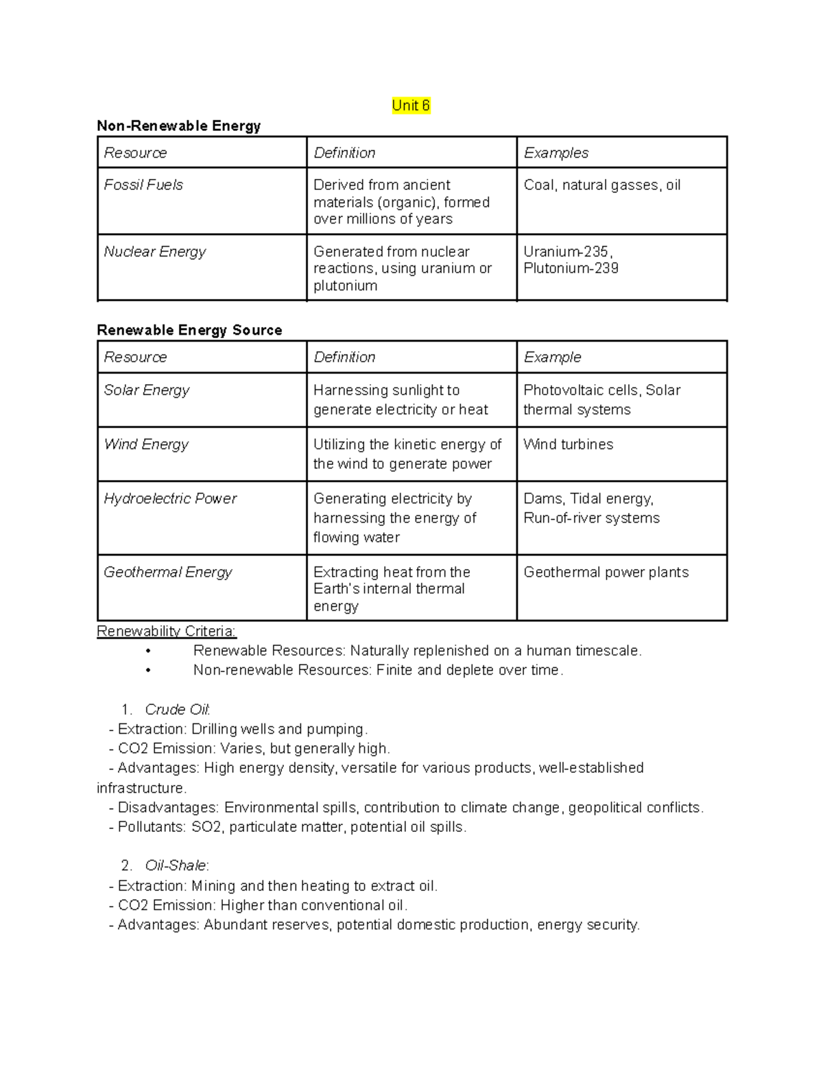 Unit 6 - Unit 6 Notes - Unit 6 Non-Renewable Energy Resource Definition ...