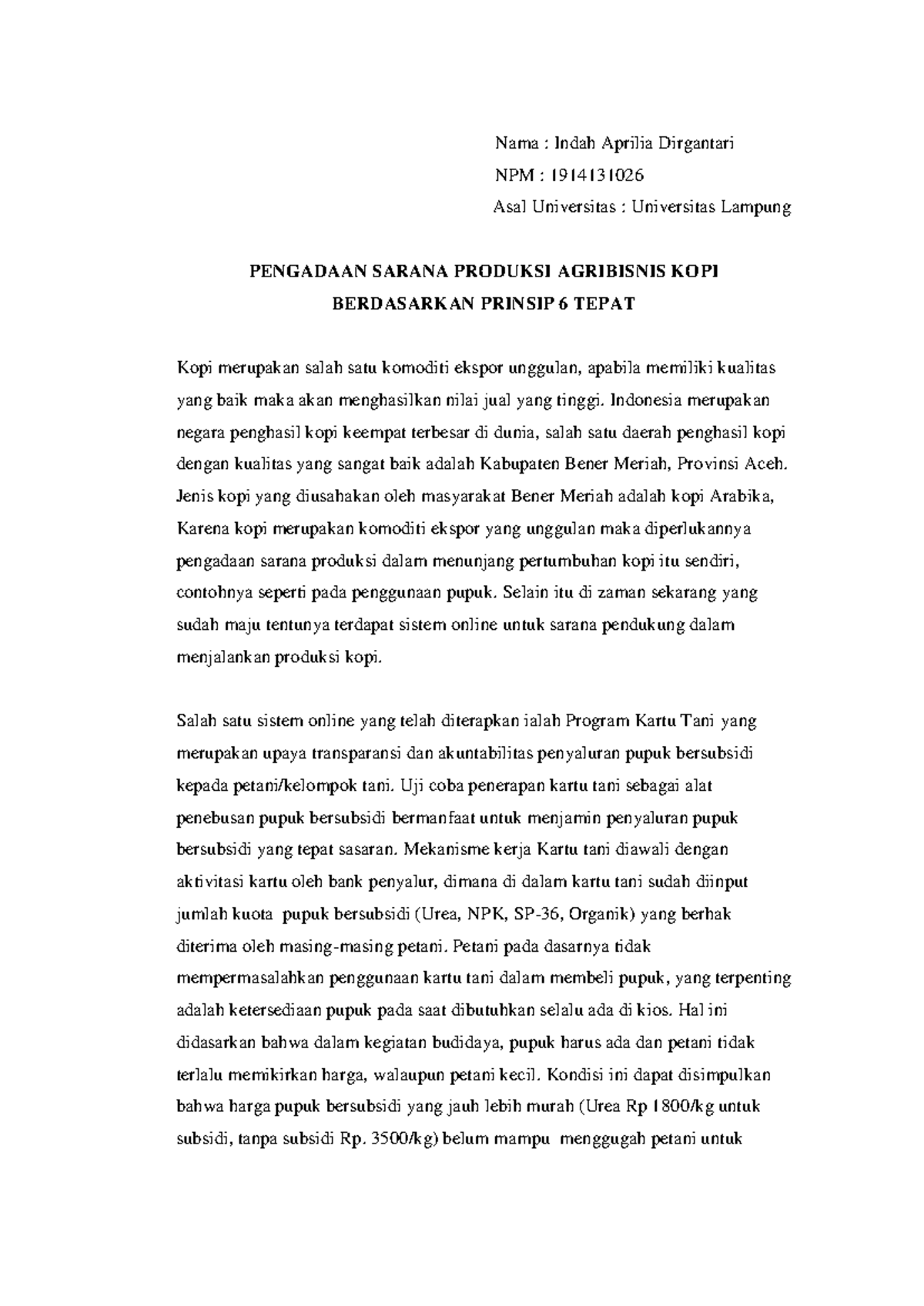 Indah Aprilia Dirgantari 1914131026 Pengadaan Sarana Produksi - Nama ...
