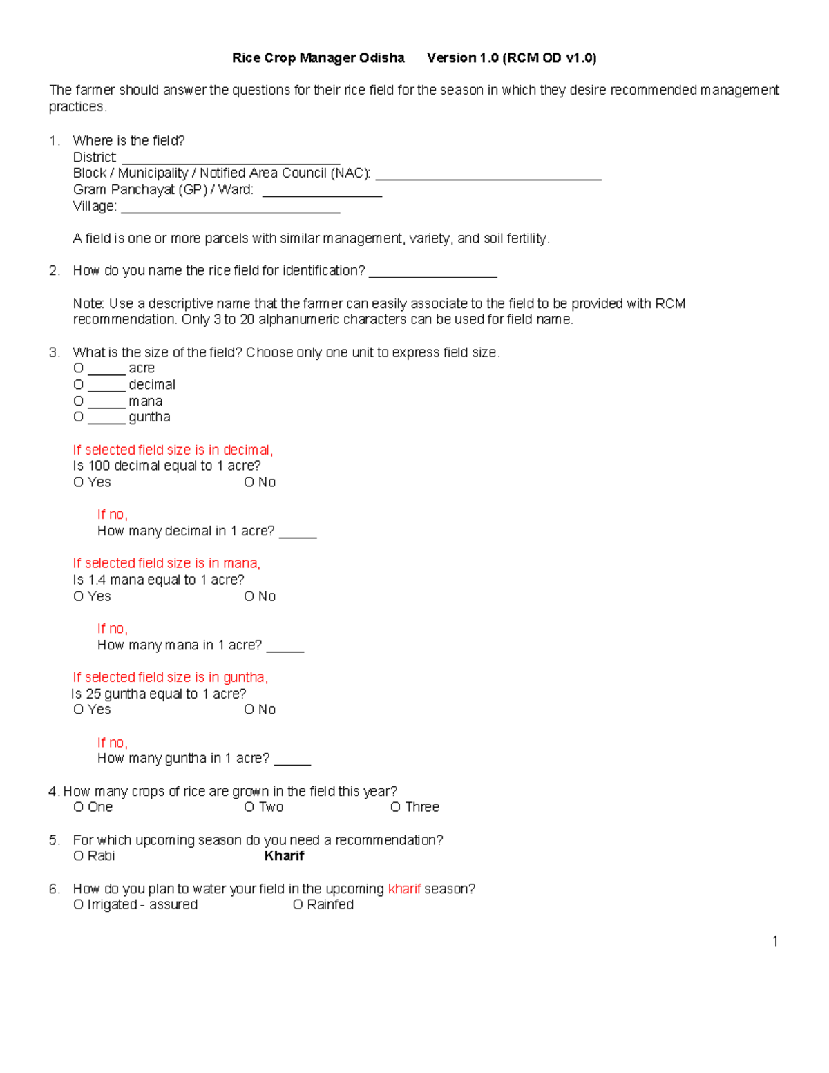 Rcmodquestionnaire Kharif EN 2 - Rice Crop Manager Odisha Version 1 ...