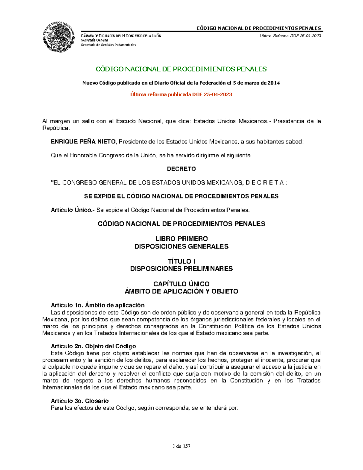 CNPP - Código nacional de procedimientos penales - CÁMARA DE DIPUTADOS ...