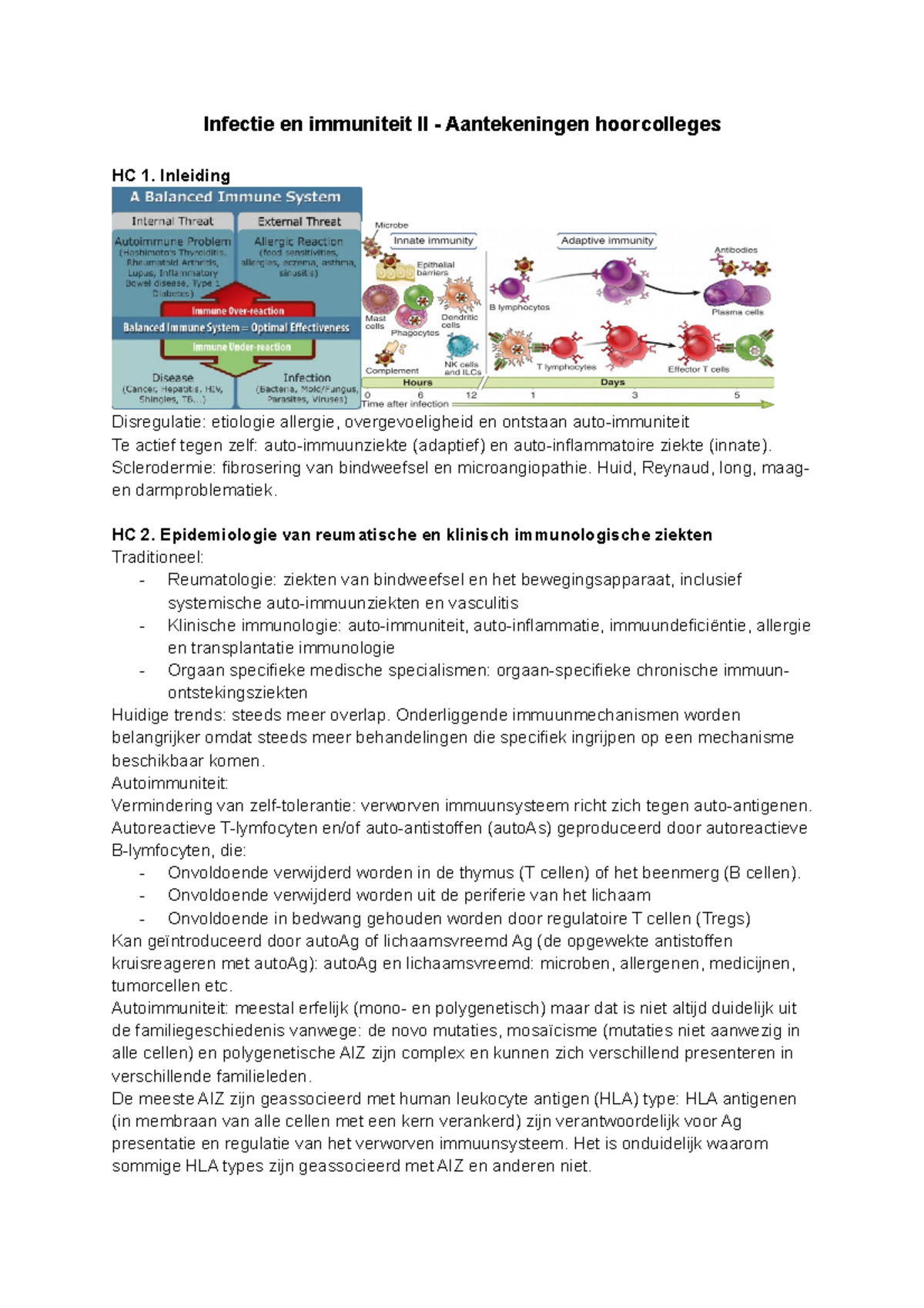 Aantekeningen hc's - Infectie en immuniteit ll - Infectie en immuniteit ...