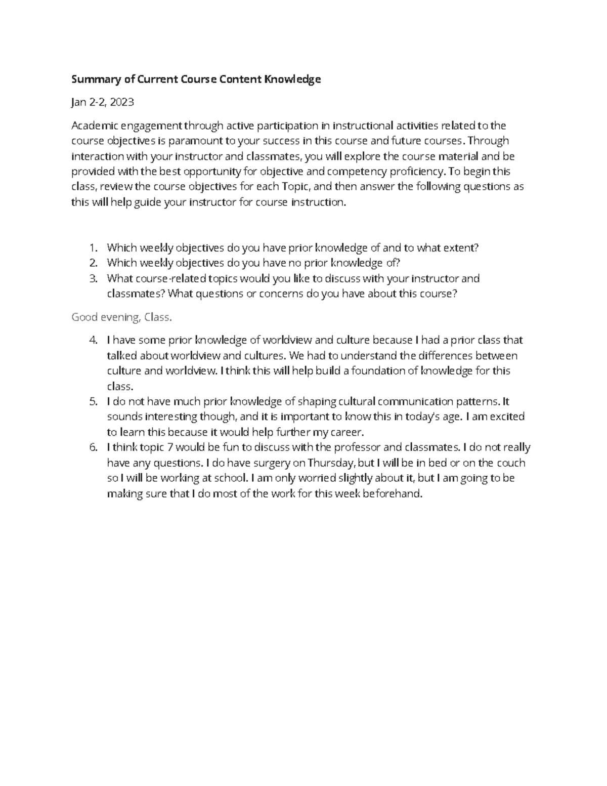 COM-263-0500 Summary of Current Course Content Knowledge - Summary of ...