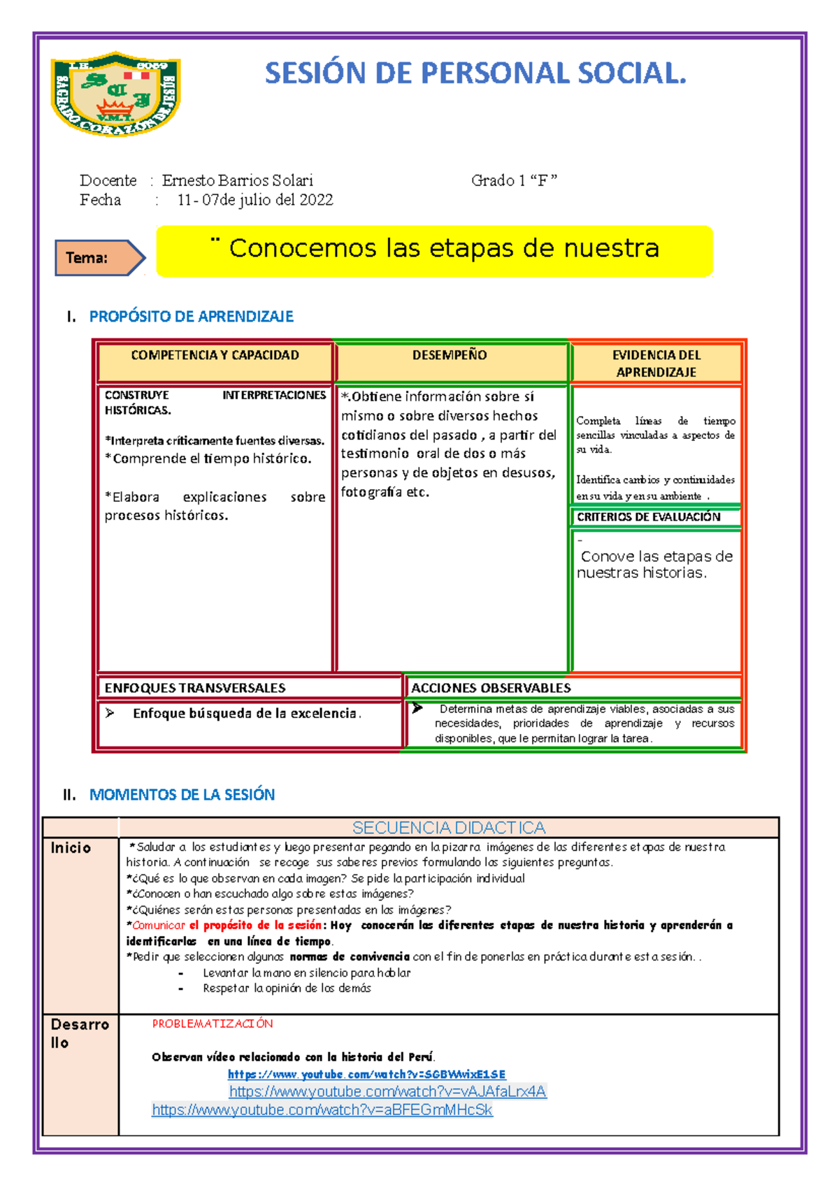 Sesión DE personal social 12-07 primer grado - SESIÓN DE PERSONAL ...