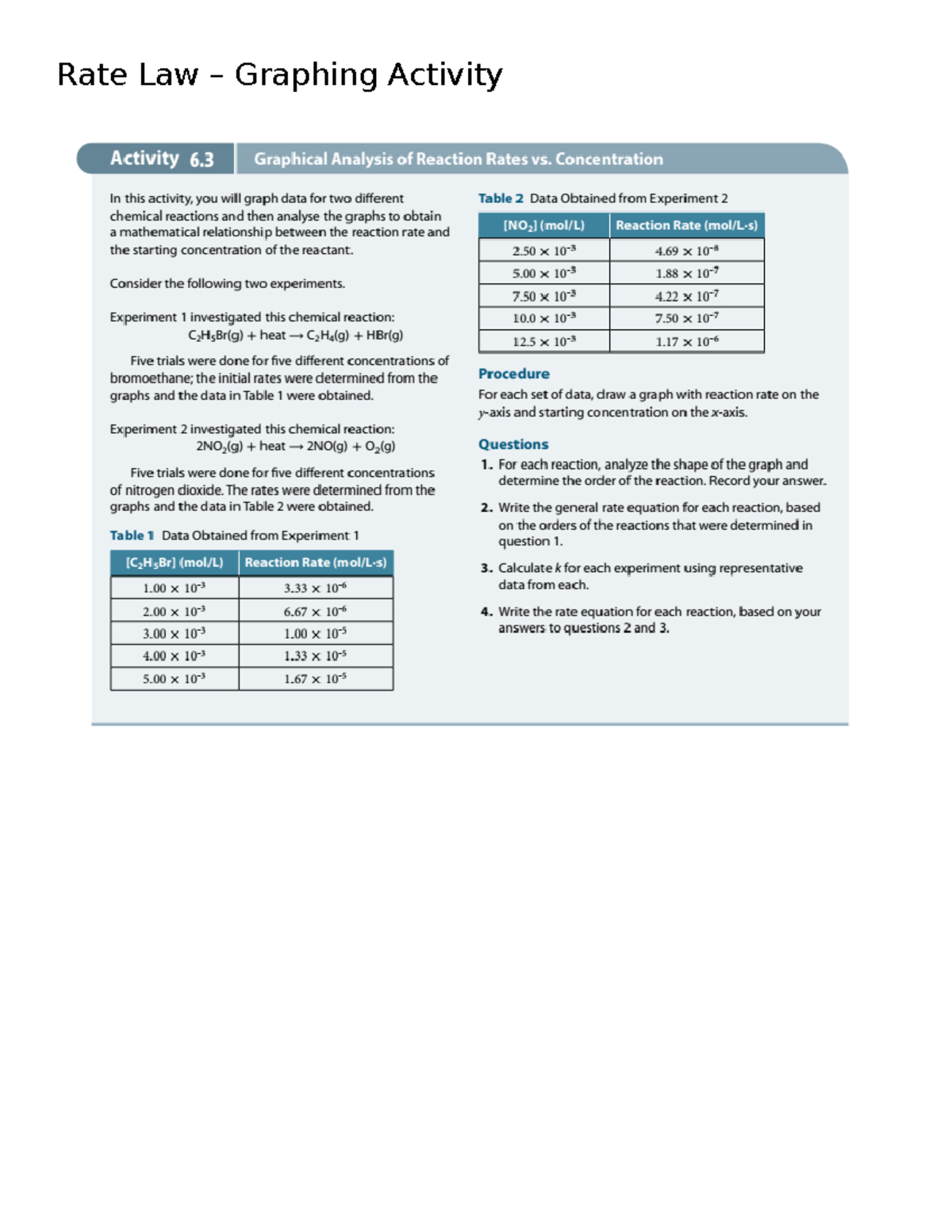 4U-Rate Law- Graph - Chem 1A03 - Rate Law – Graphing Activity - Studocu