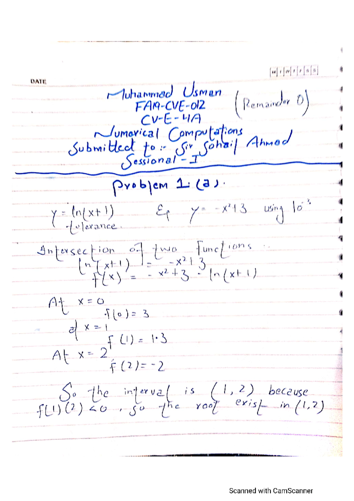 (FA19-CVE-012) Muhammad Usman Numerical Computation (SP-21 Sessional 01) - Computer Science ...