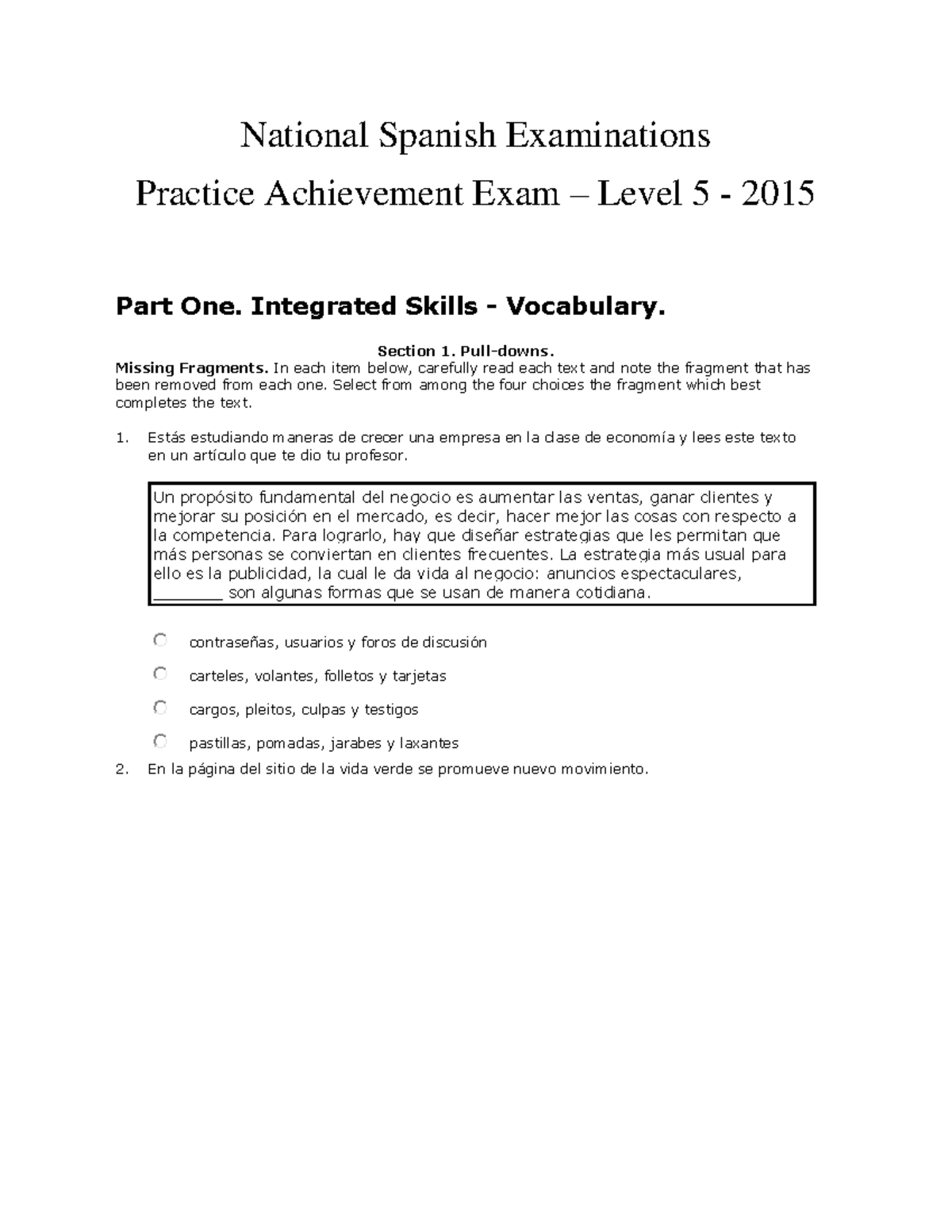 2015 National Spanish Examinations - Achievement - Level 5 - National ...
