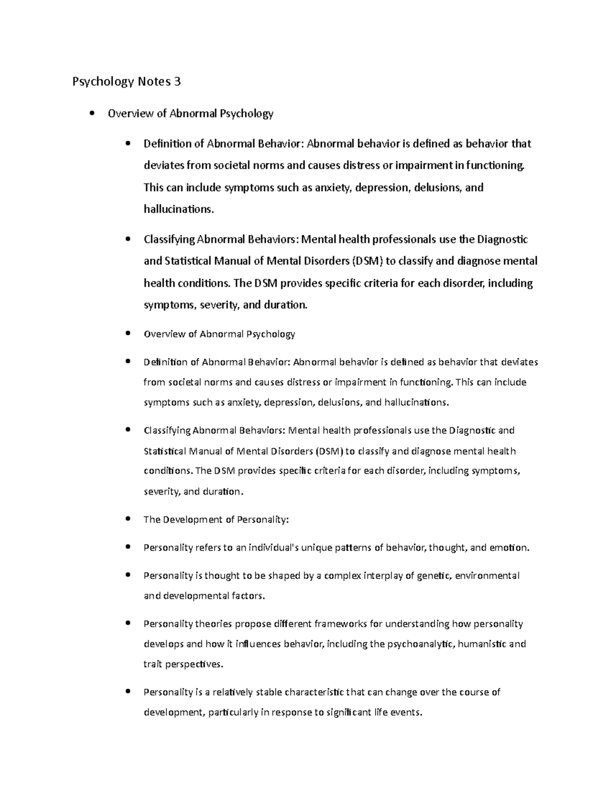 Psychology Notes 3 - This can include symptoms such as anxiety ...