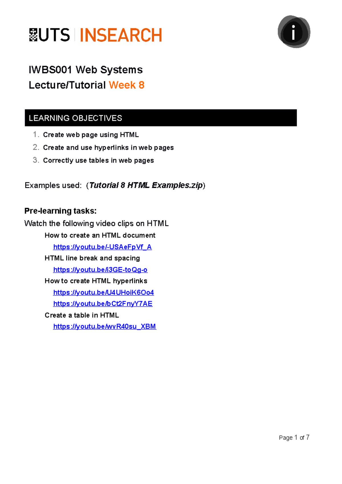 IWBS001-Tutorial Week 08 - 031268 - Studocu