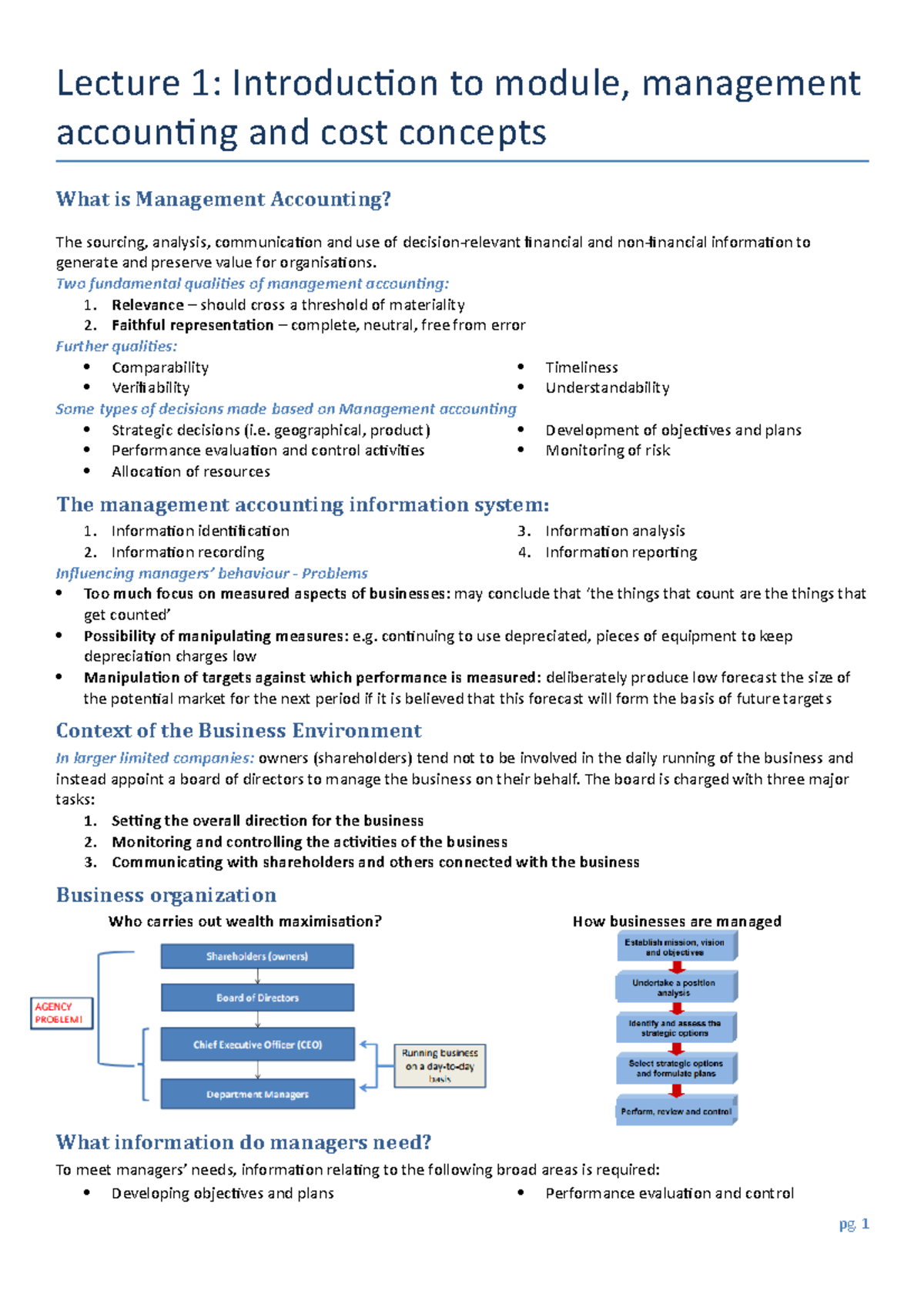 Management Accounting notes - Lecture 1: Introduction to module ...