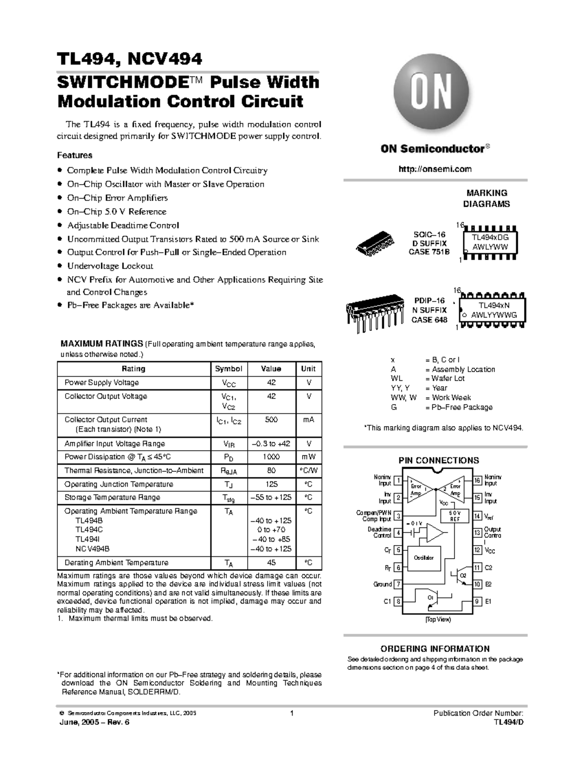 Circuito integrado TL494 - © Semiconductor Components Industries, LLC ...