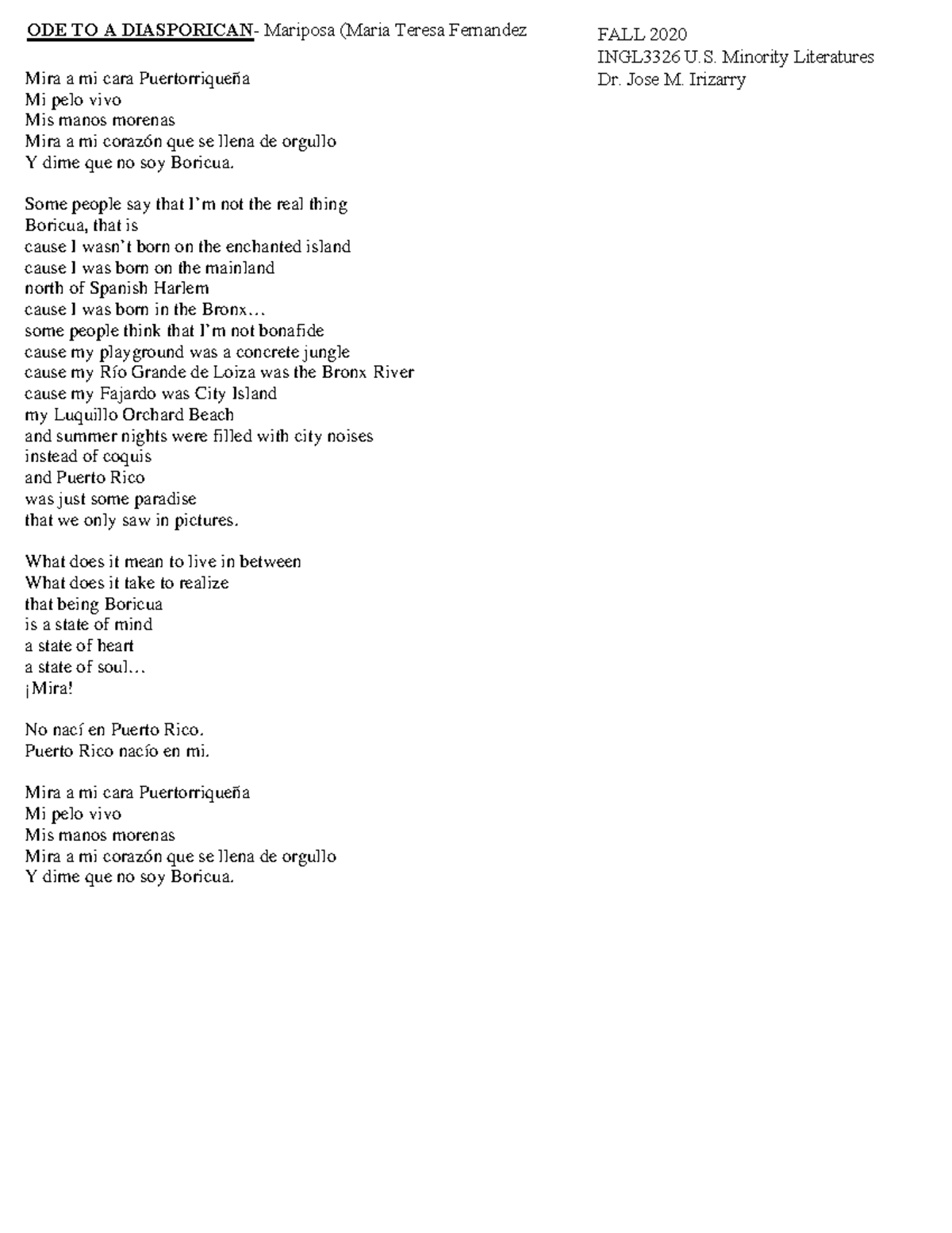 Ode to a Diasporican - Poem - Literature of Minorities in the United ...