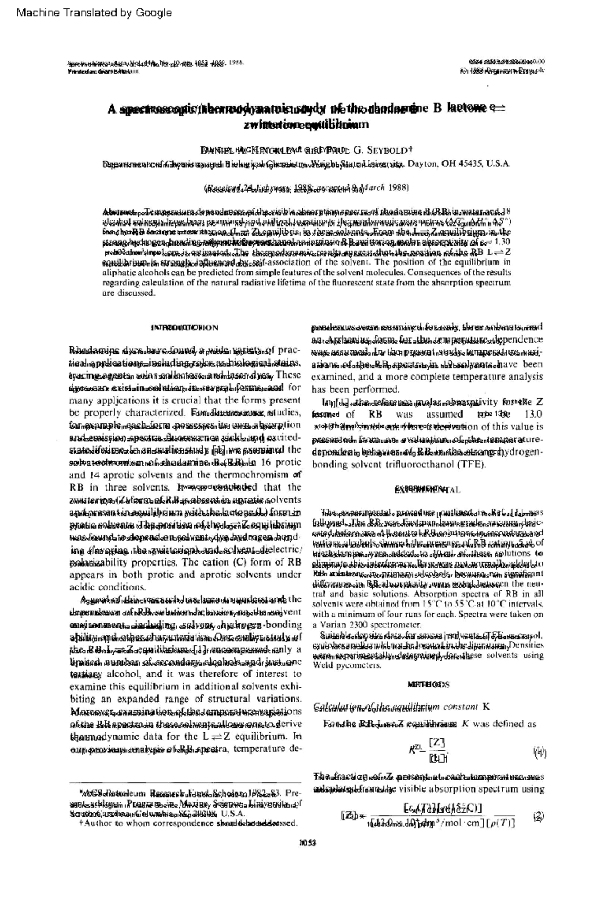 A spectroscopic-thermodynamic study of the rhodamine B lactone ...