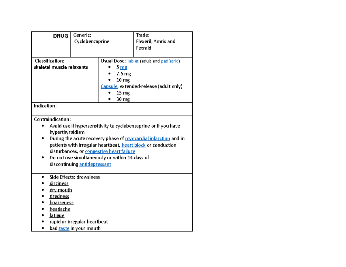 Cyclobenzaprine drug card - DRUG Generic: Cyclobenzaprine Trade ...
