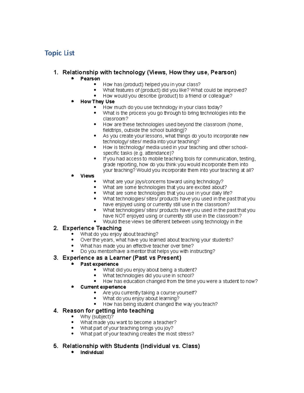 Persona+Questions-Summarized+by+Topics - Topic List 1. Relationship ...