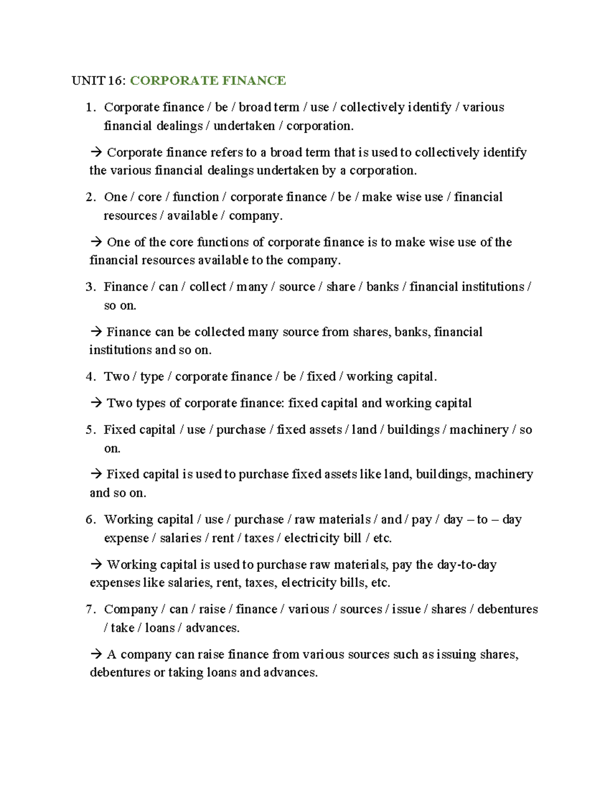 Viết lại câu TACN2 - UNIT 16: CORPORATE FINANCE Corporate finance / be / broad term / use ...