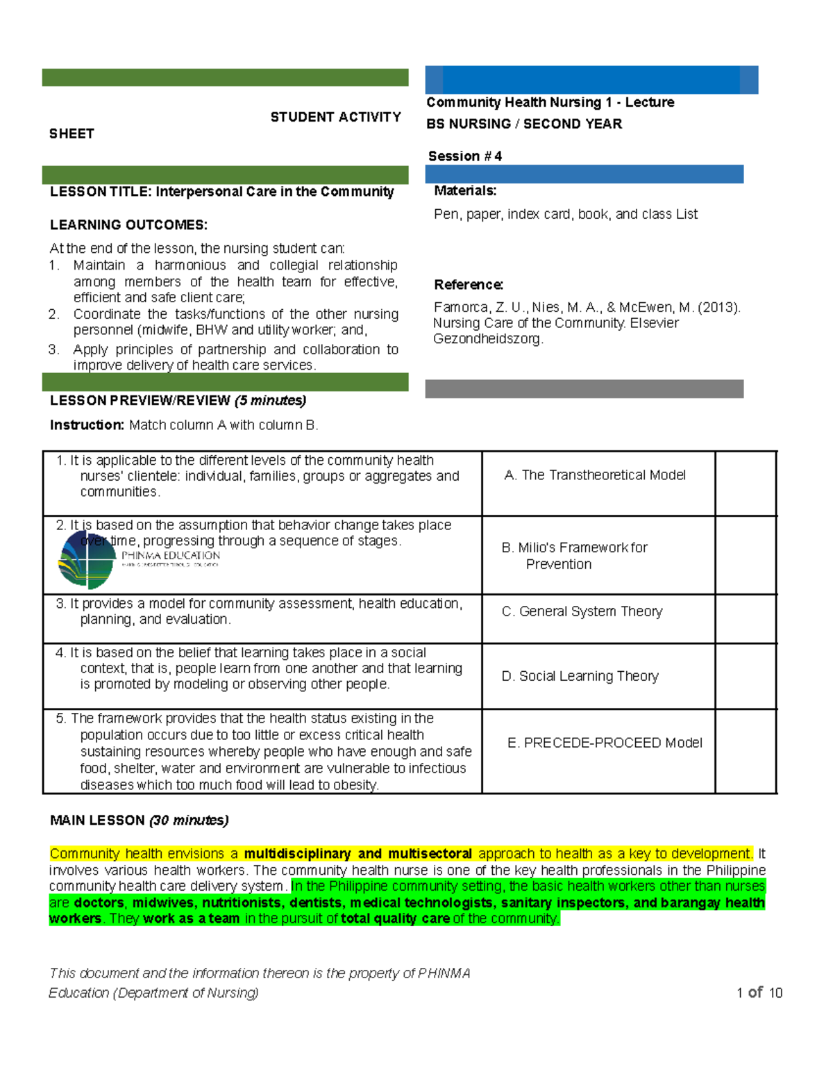 Community Health Nursing Module 4 - BSN2 - STUDENT ACTIVITY SHEET ...