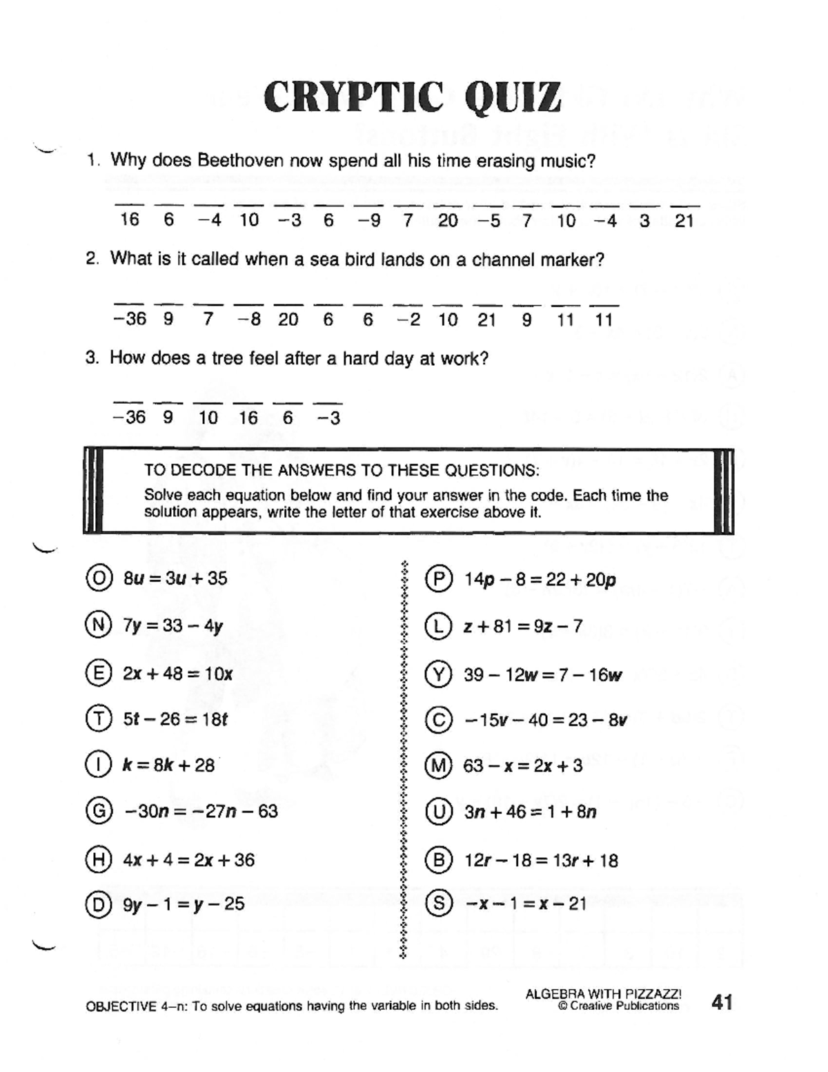 Cryptic quiz first worksheet only - Studocu
