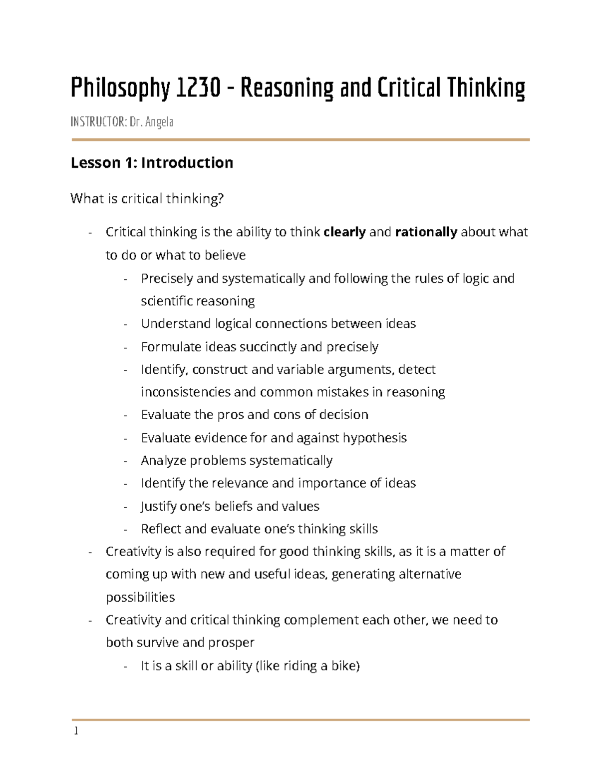 Copy of Philosophy 1230 - Reasoning and Critical Thinking - Philosophy ...