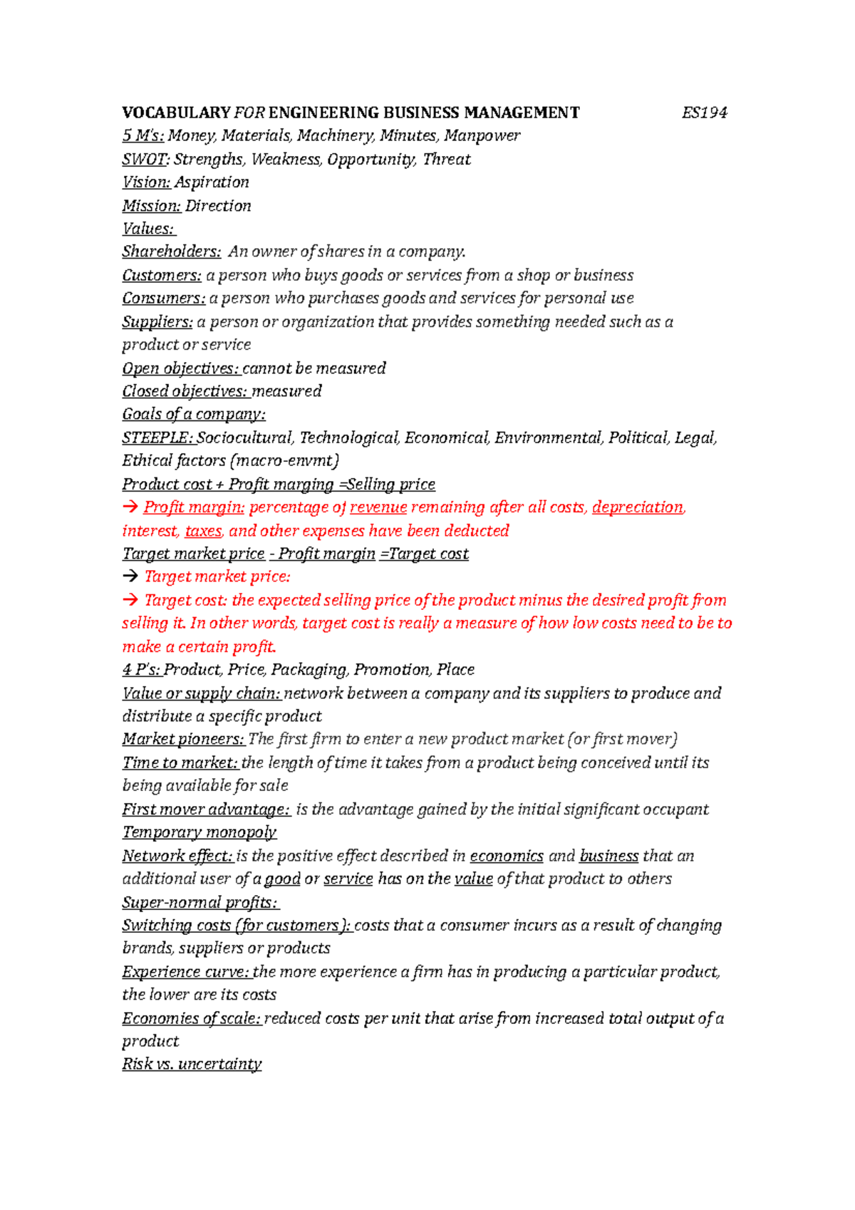 Vocab Business Management ES194 - VOCABULARY FOR ENGINEERING BUSINESS ...