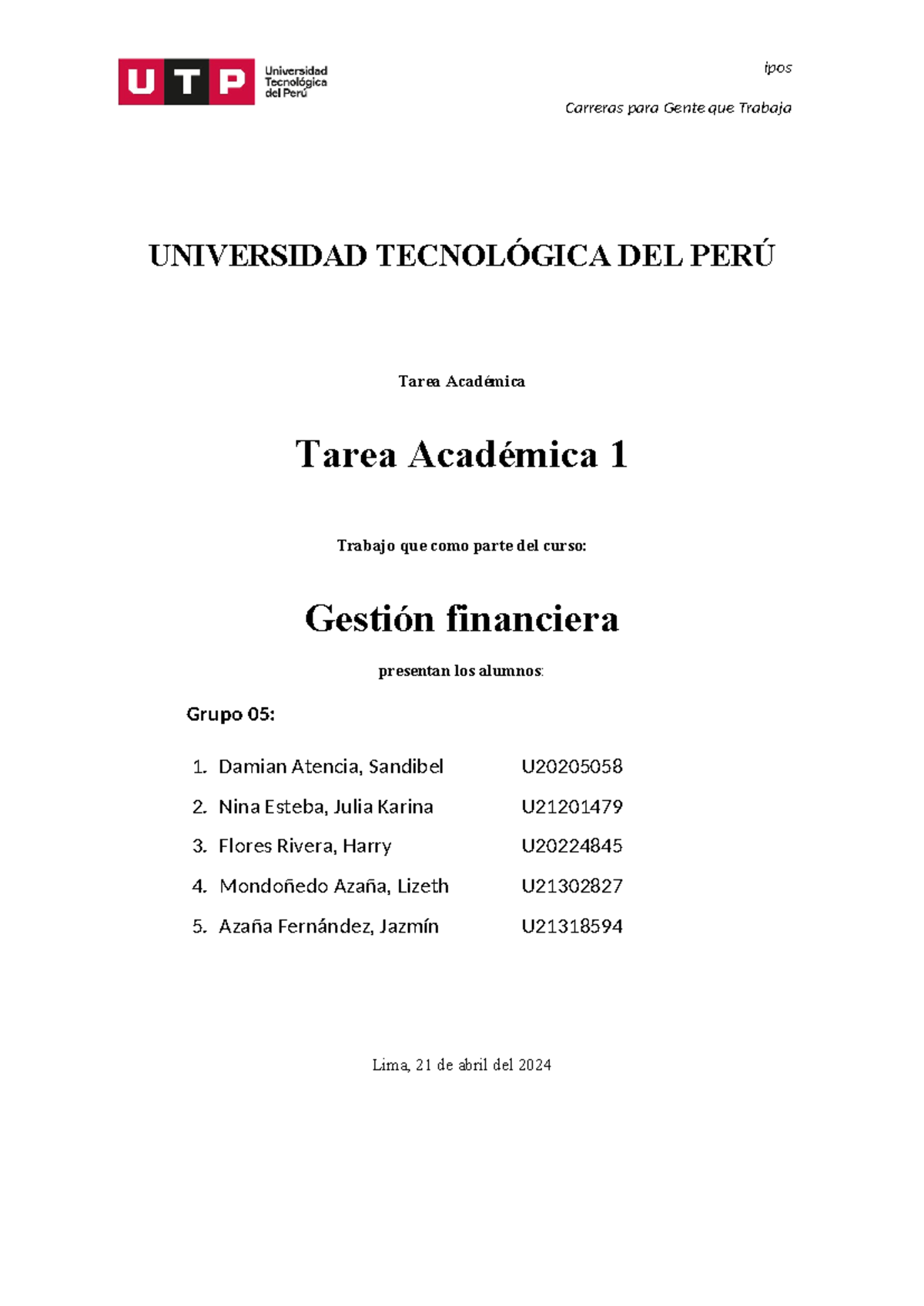 Caratula UTP - hola - Carreras para Gente que Trabaja UNIVERSIDAD ...