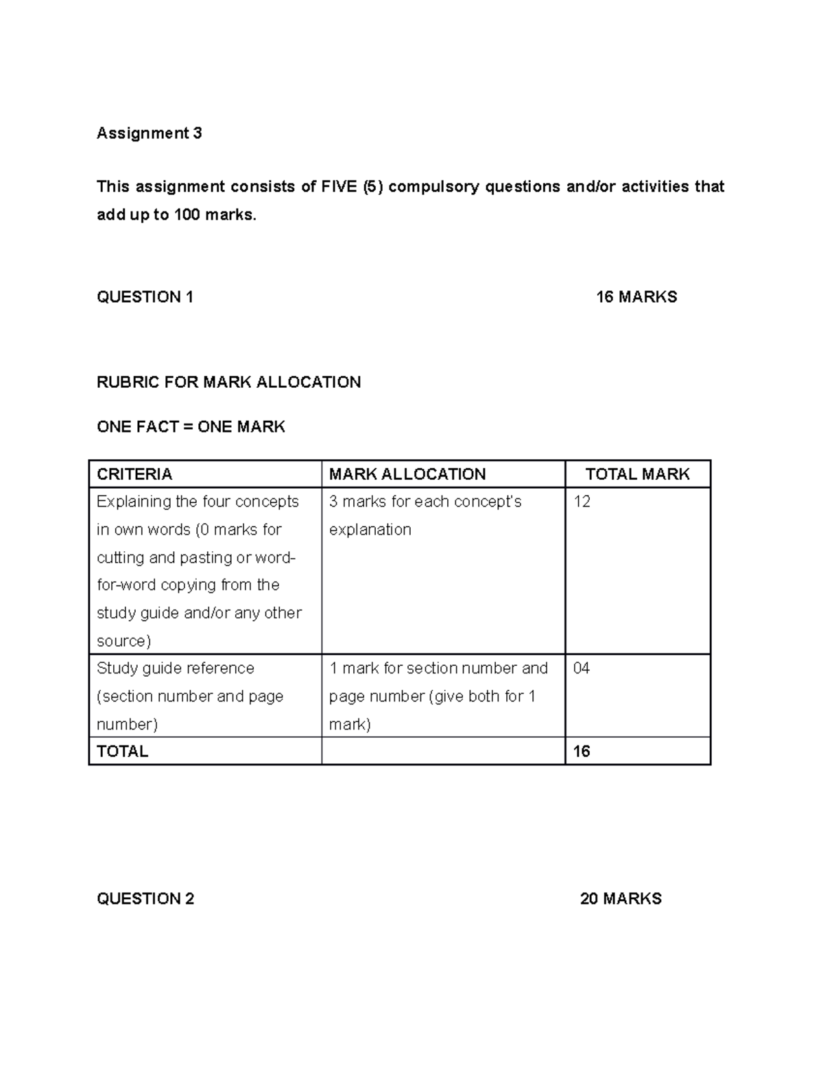 CAD1501 Assignment 3 2022 - Assignment 3 This assignment consists of FIVE (5) compulsory ...