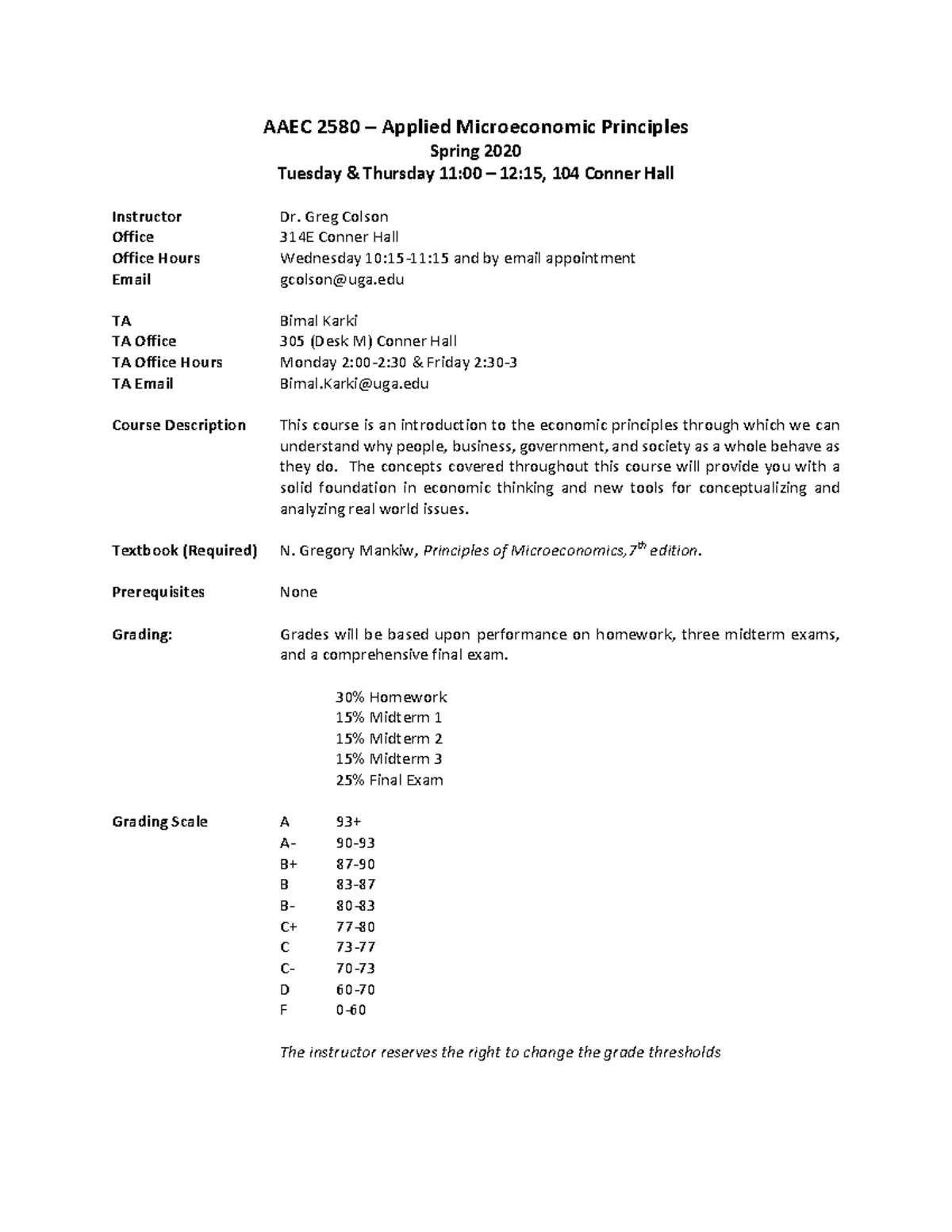 AAEC 2580 Syllabus - AAEC 2580 – Applied Microeconomic Principles ...