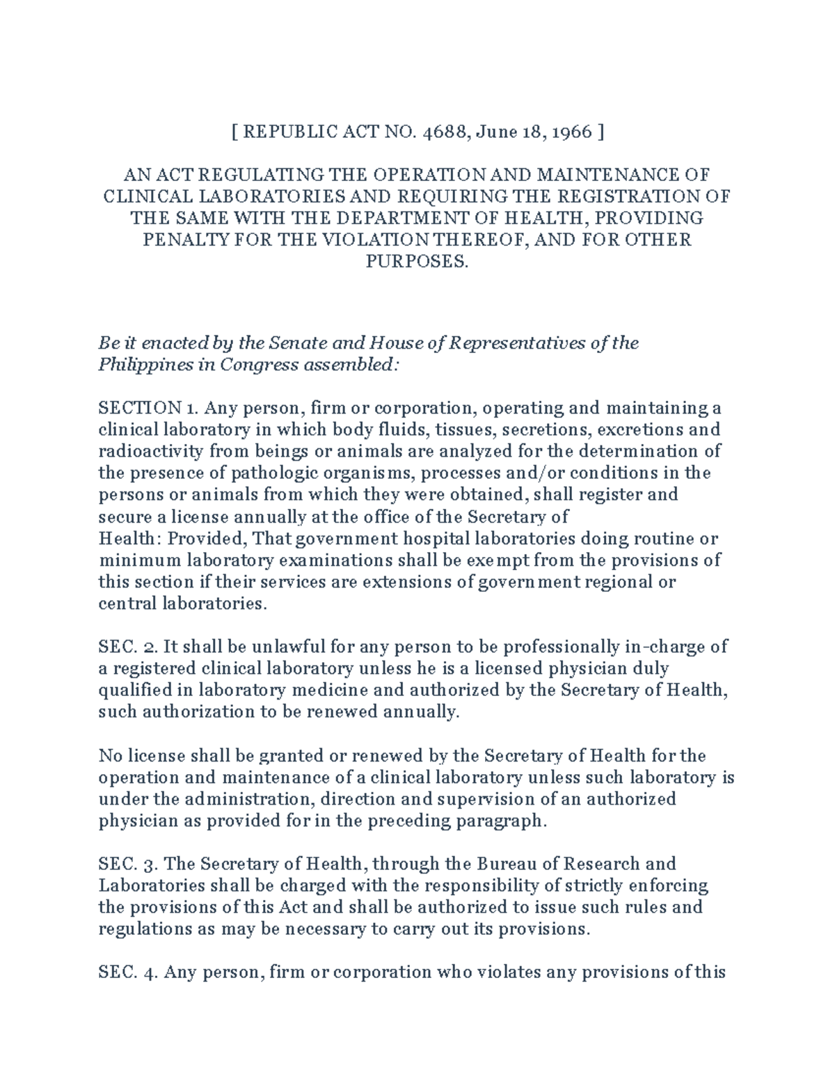 RA-4688-1 merged - For MT laws and Bioethics - [ REPUBLIC ACT NO. 4688 ...