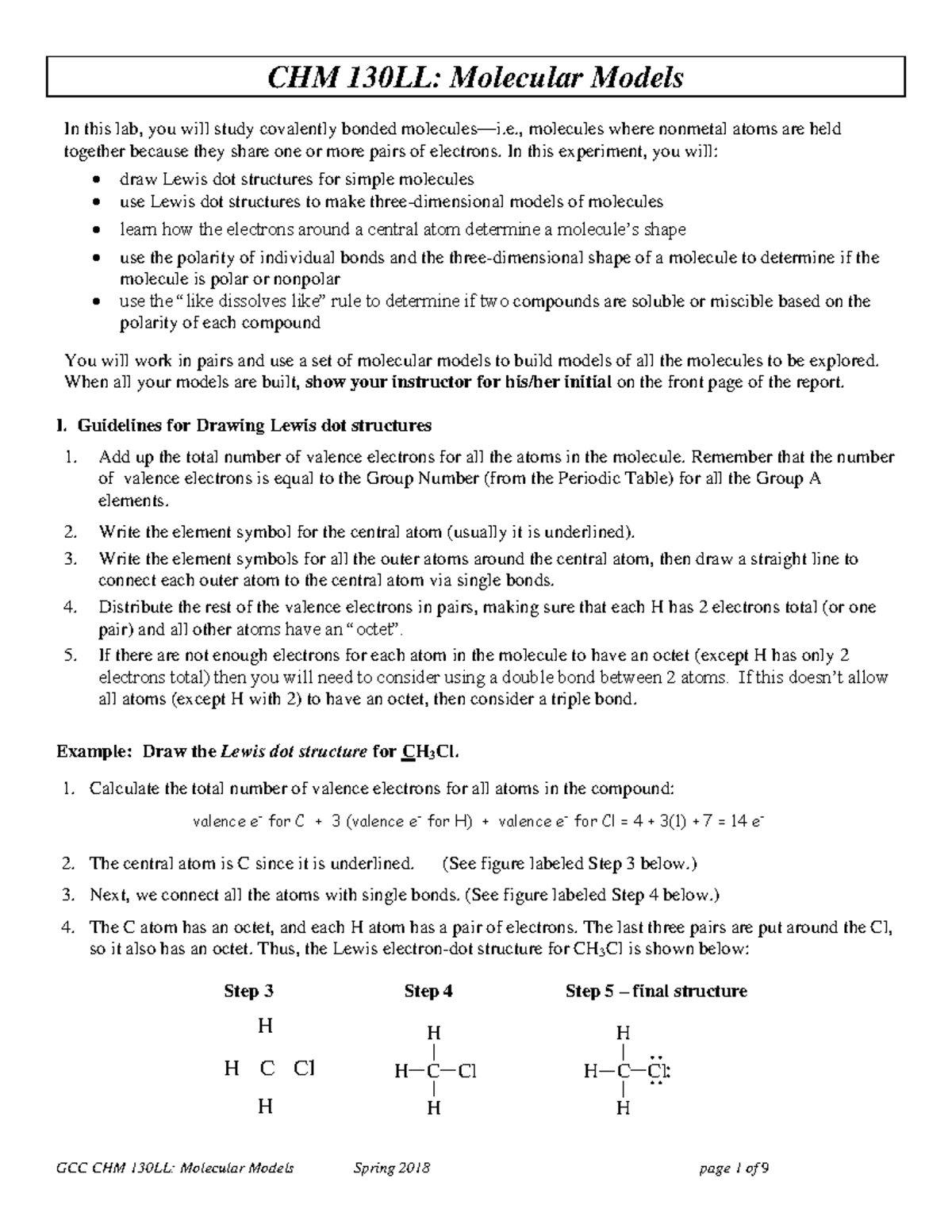 Models - details notes - CHM 130LL: Molecular Models In this lab, you ...