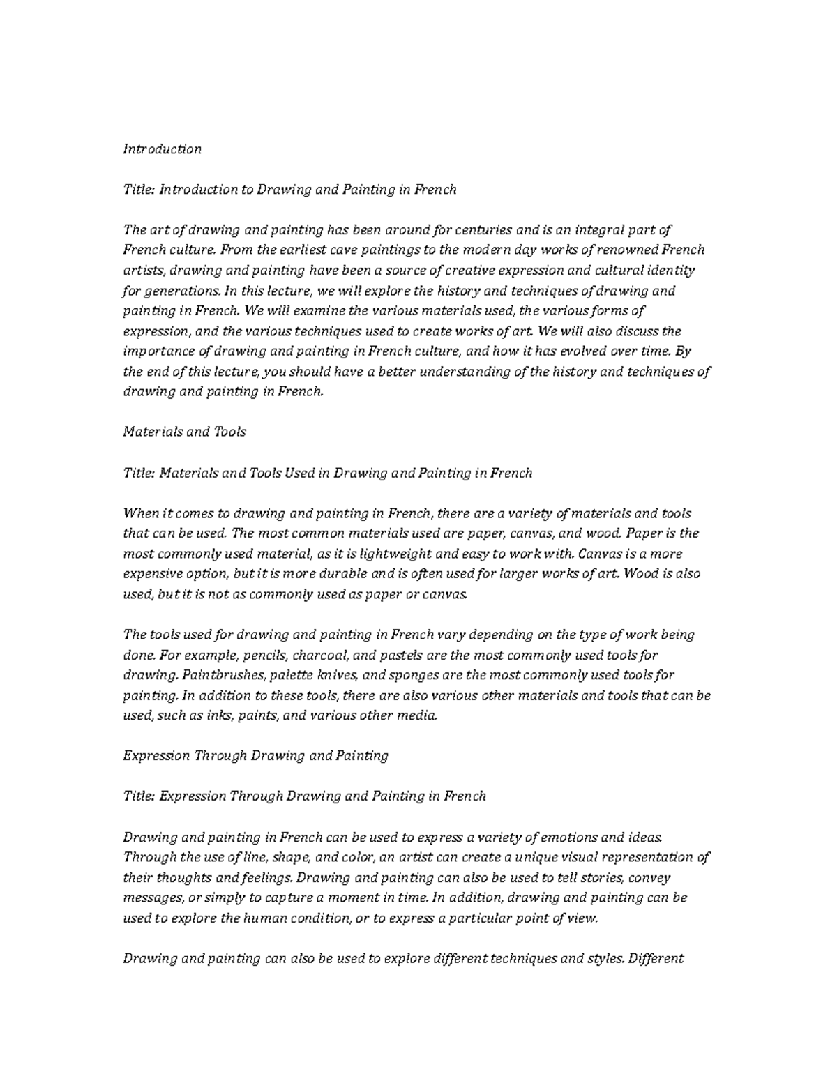 Drawing and Painting Notes de cours - Introduction Title: Introduction ...