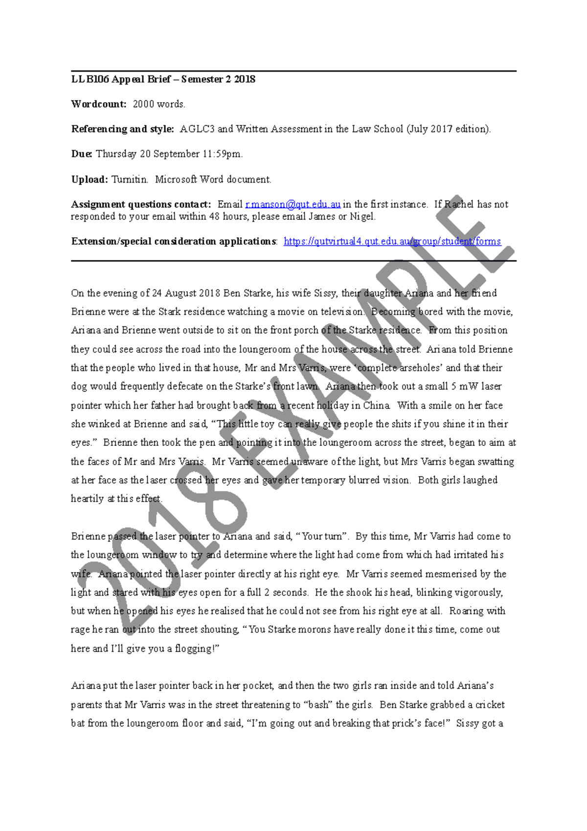 Past Example -2018 Appeal Brief Question & Answer Guide - LLB106 Appeal ...