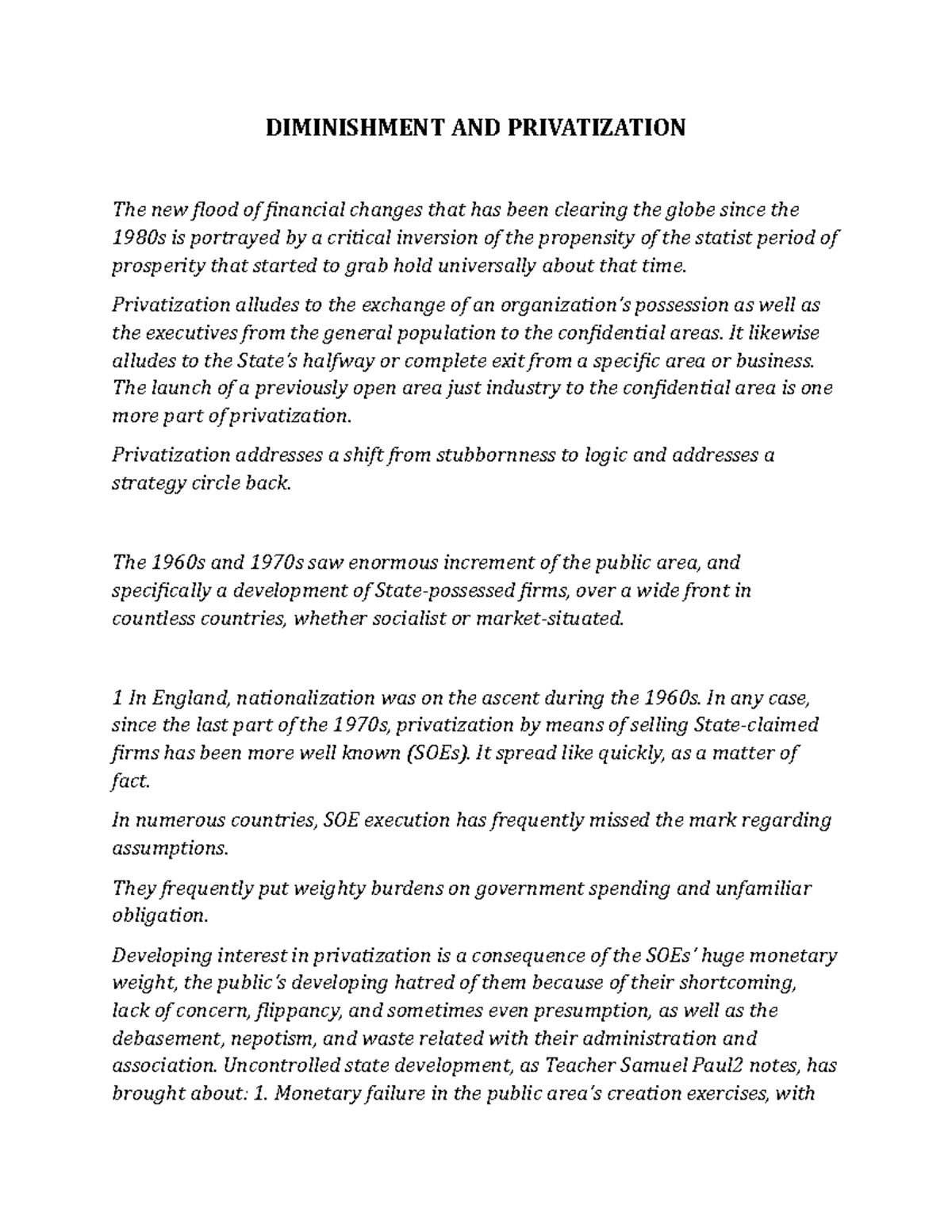 Diminishment AND Privatization - DIMINISHMENT AND PRIVATIZATION The new ...