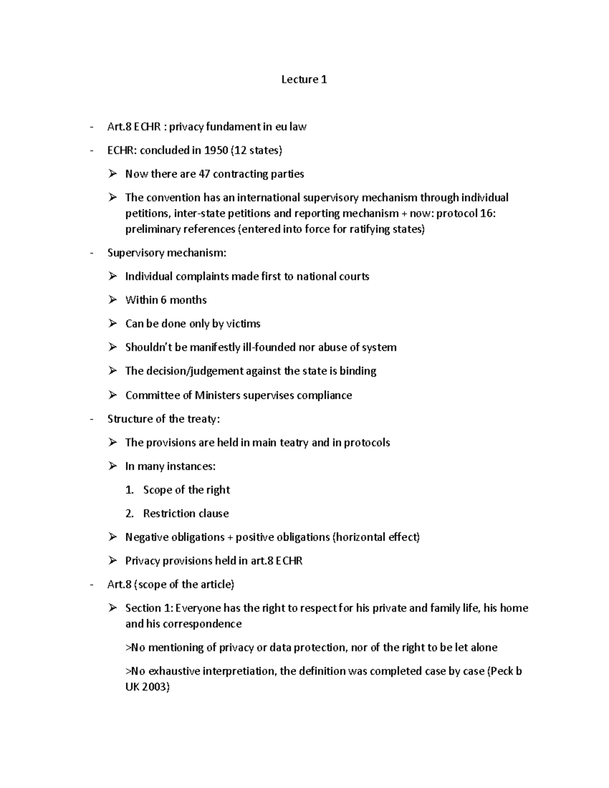 Privacy lectures - Karolina Podstawa lecutes - Lecture 1 - Art ECHR ...