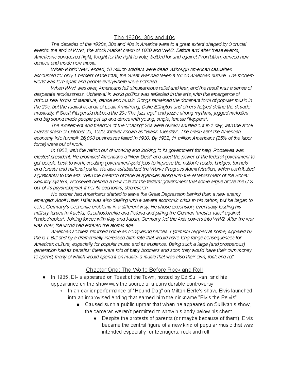 History of Rock and Roll ch1 pt 1 - The 1920s, 30s and 40s The decades ...