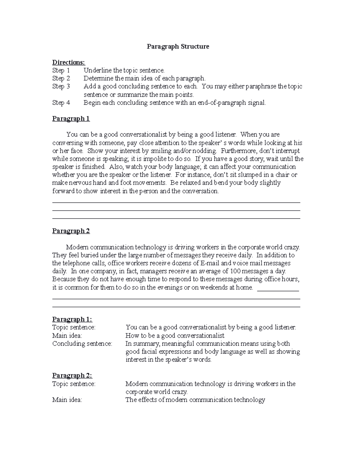 Paragraph Structure by Saiwaroon - Paragraph Structure Directions: Step ...