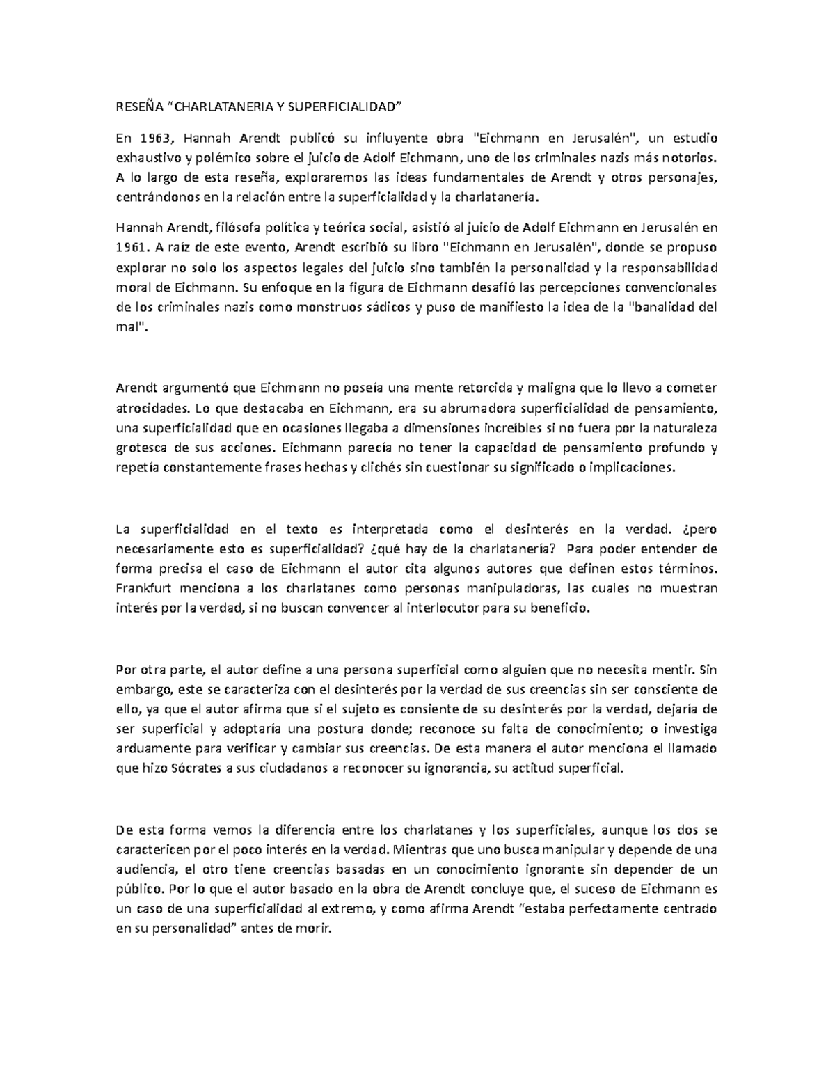 Reseña Charlataneria Y Superficialidad - RESEÑA “CHARLATANERIA Y ...