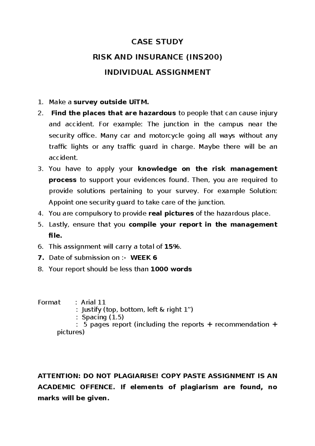 CASE Study INS200 / - CASE STUDY RISK AND INSURANCE (INS200) INDIVIDUAL ...