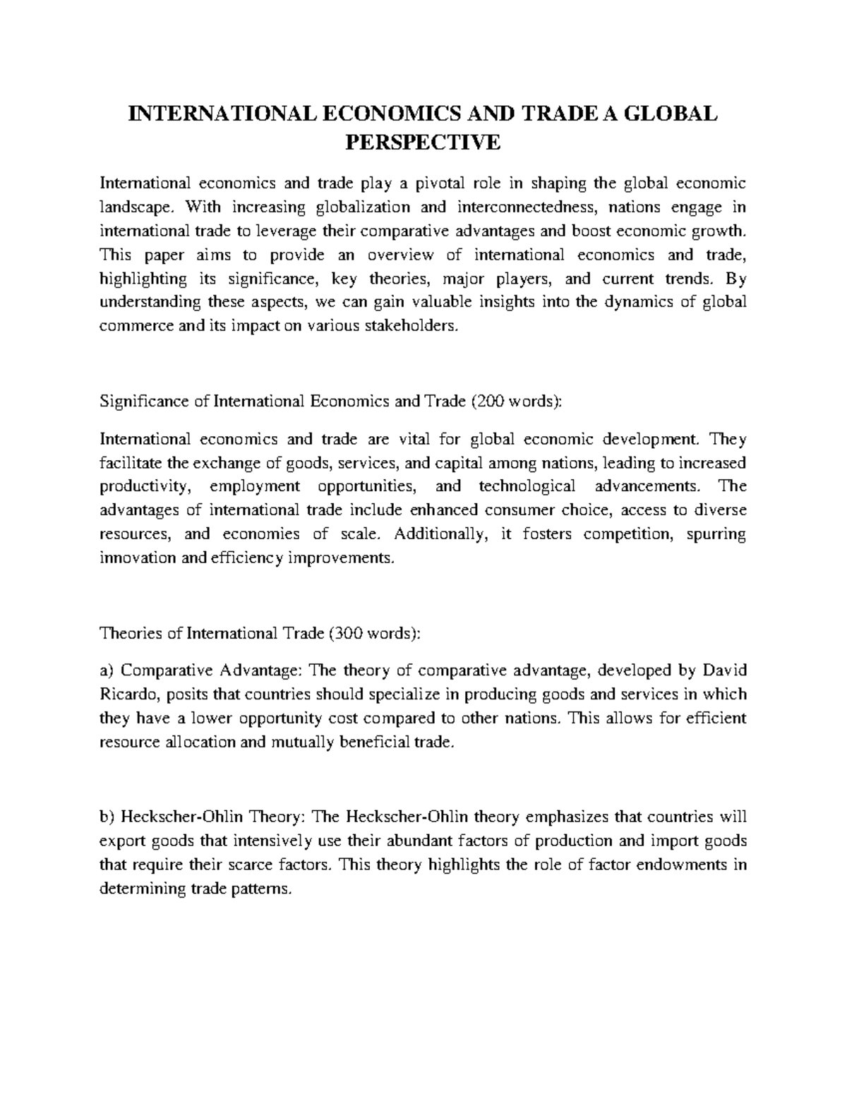 International Economics AND Trade A Global Perspective - INTERNATIONAL ...