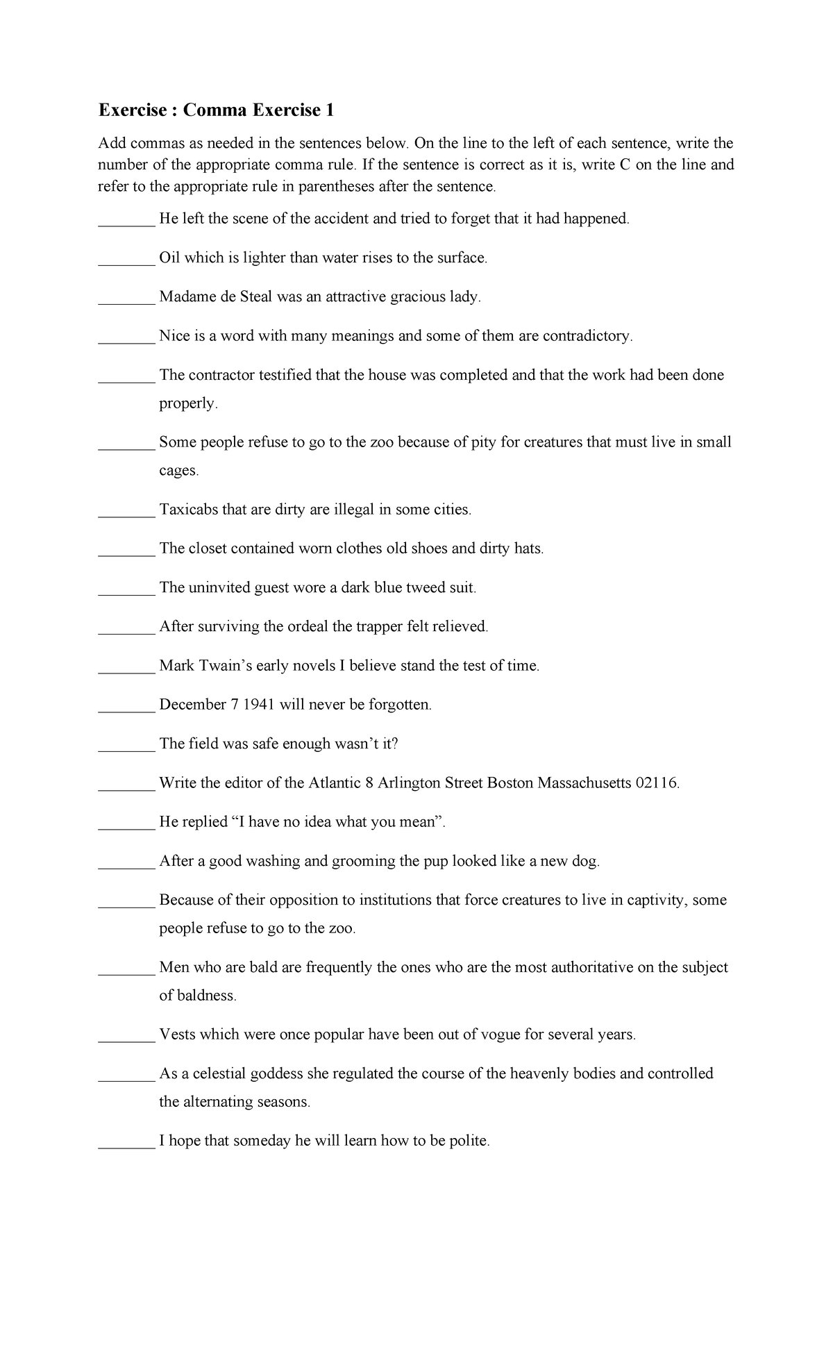 Exercise - Summary Juris Doctor - Exercise : Comma Exercise 1 Add ...