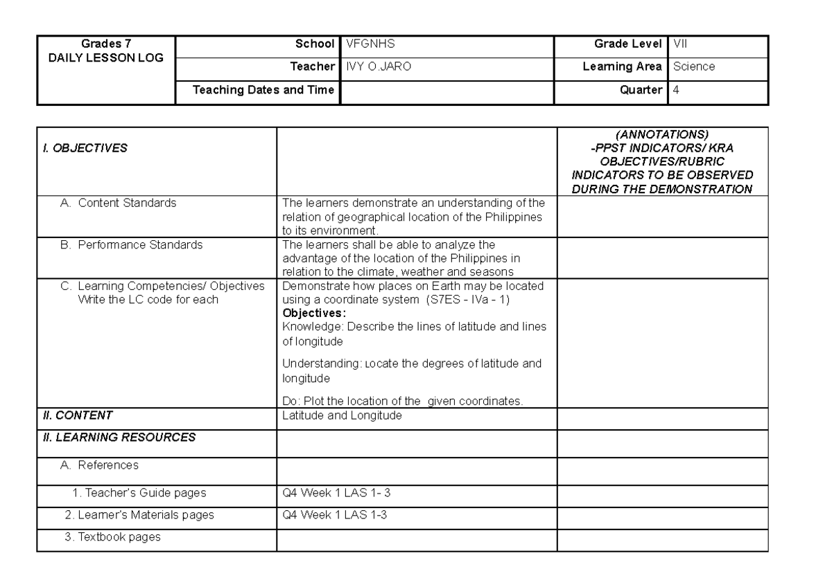 COT DLP Science 7 2021 22 ok - Grades 7 DAILY LESSON LOG School VFGNHS ...