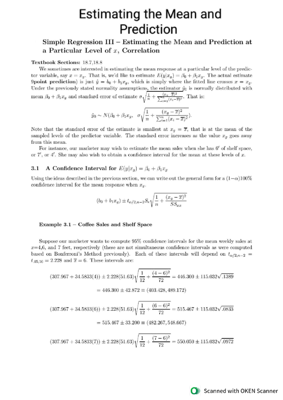 Estimating the Mean and Prediction - Probability and Statistics - Studocu