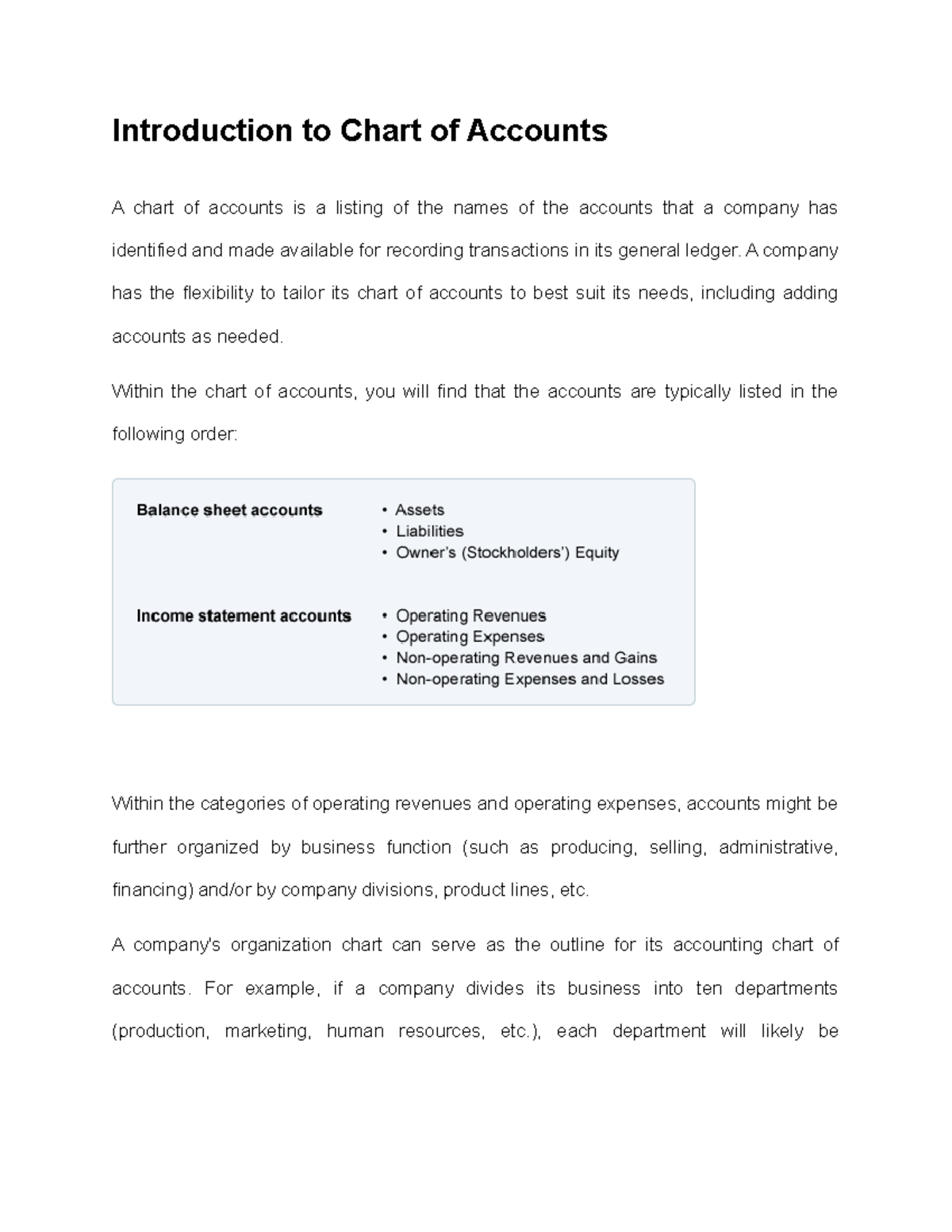Introduction to Chart of Accounts - A company has the flexibility to ...