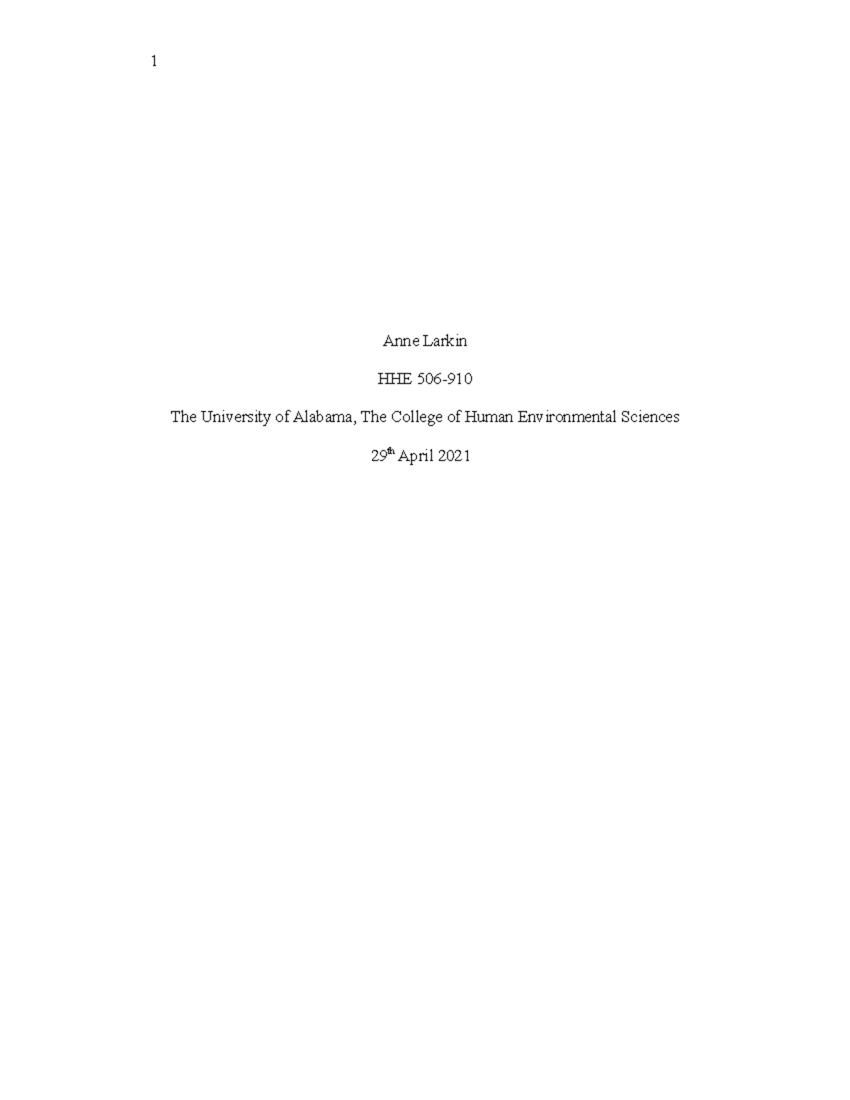 506 Final Research Prop - 1 Anne Larkin HHE 506- The University of ...