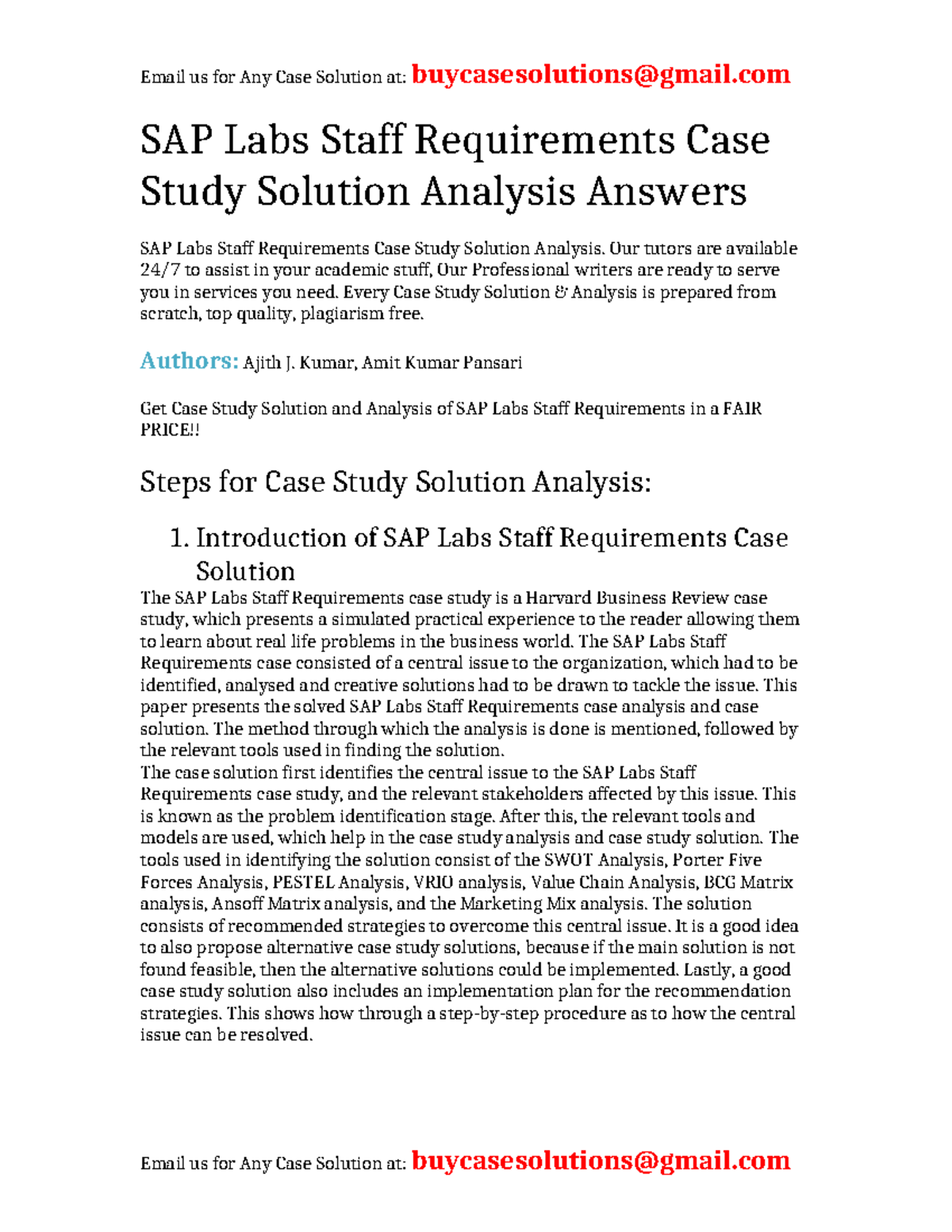 Case Solution SAP Labs Staff Requirements - SAP Labs Staff Requirements ...