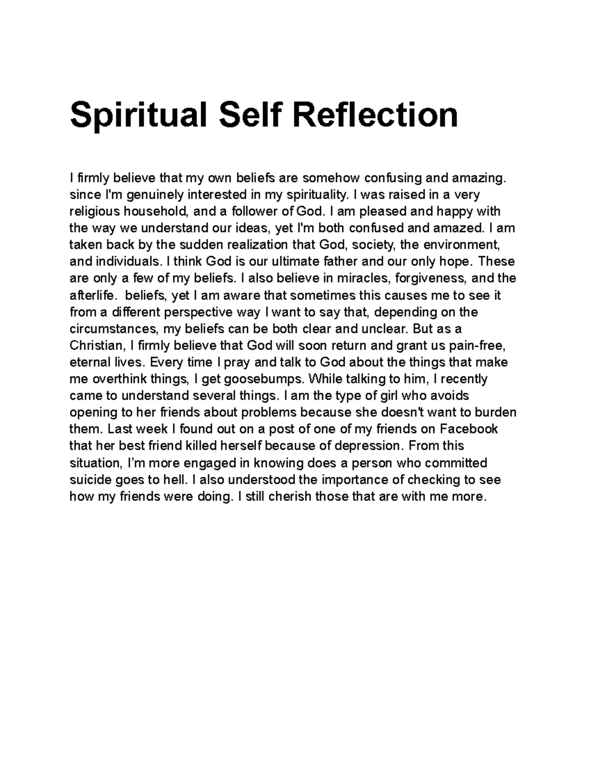 Spiritual Self Reflection - since I'm genuinely interested in my ...