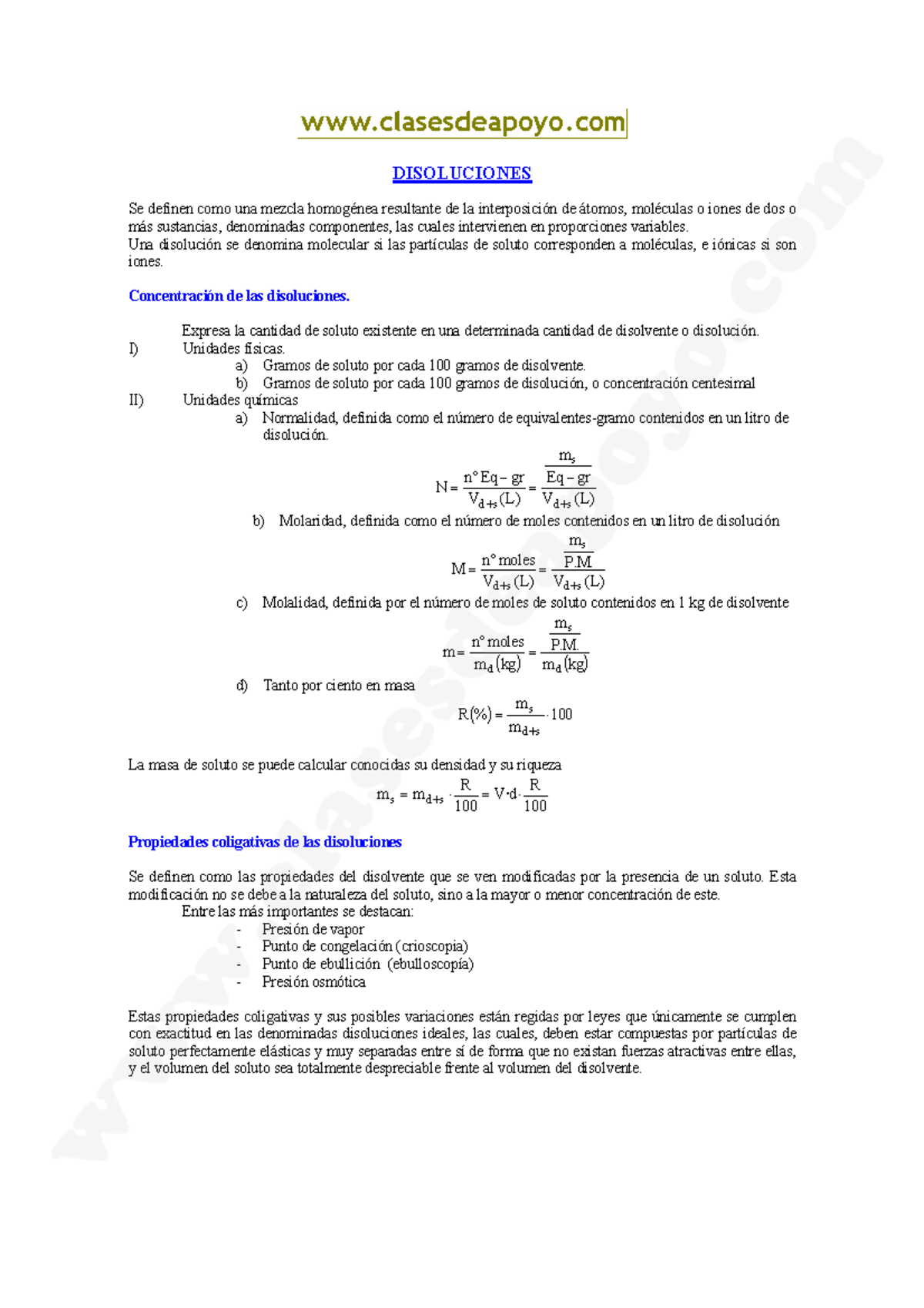 Disoluciones-teorc 3ada - DISOLUCIONES Se definen como una mezcla ...