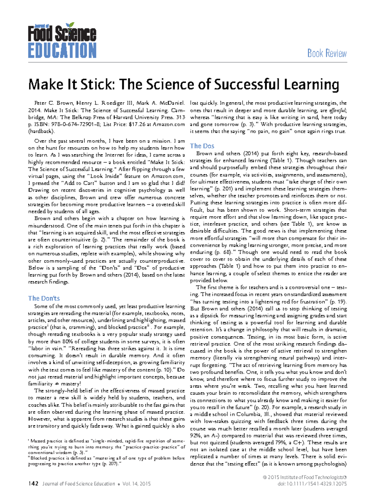 Make it Stick - Review - Study help - Book Review Make It Stick: The ...