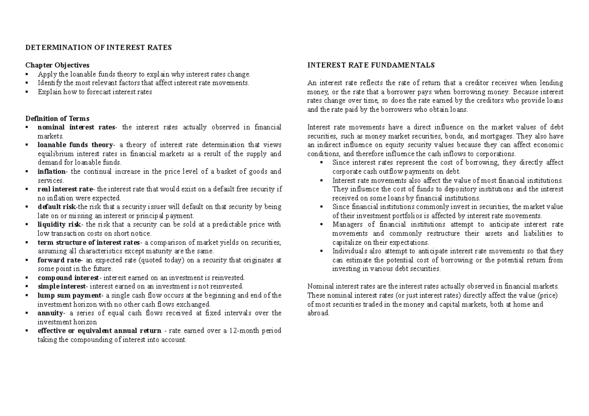 Determination of Interest Rates - DETERMINATION OF INTEREST RATES ...