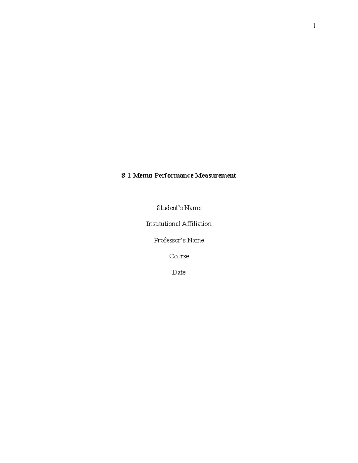8-1 Memo-Performance Measurement - 8-1 Memo-Performance Measurement ...