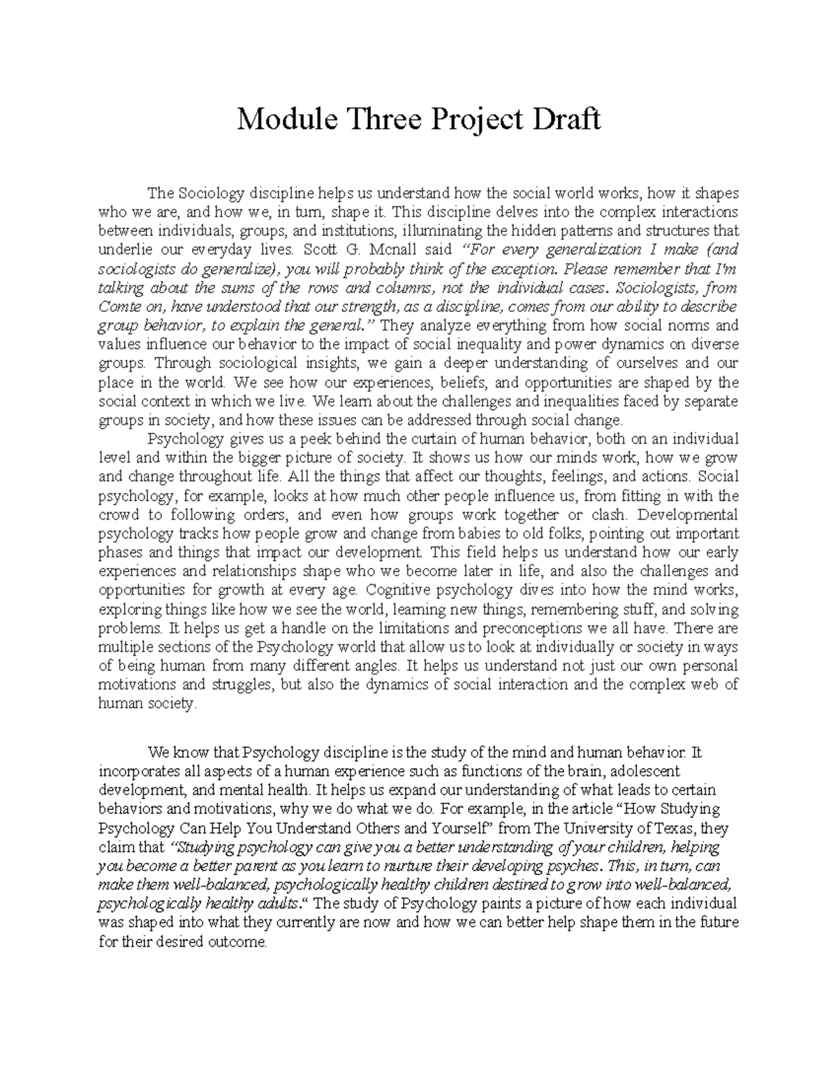 Scs 215 module three project - Module Three Project Draft The Sociology ...